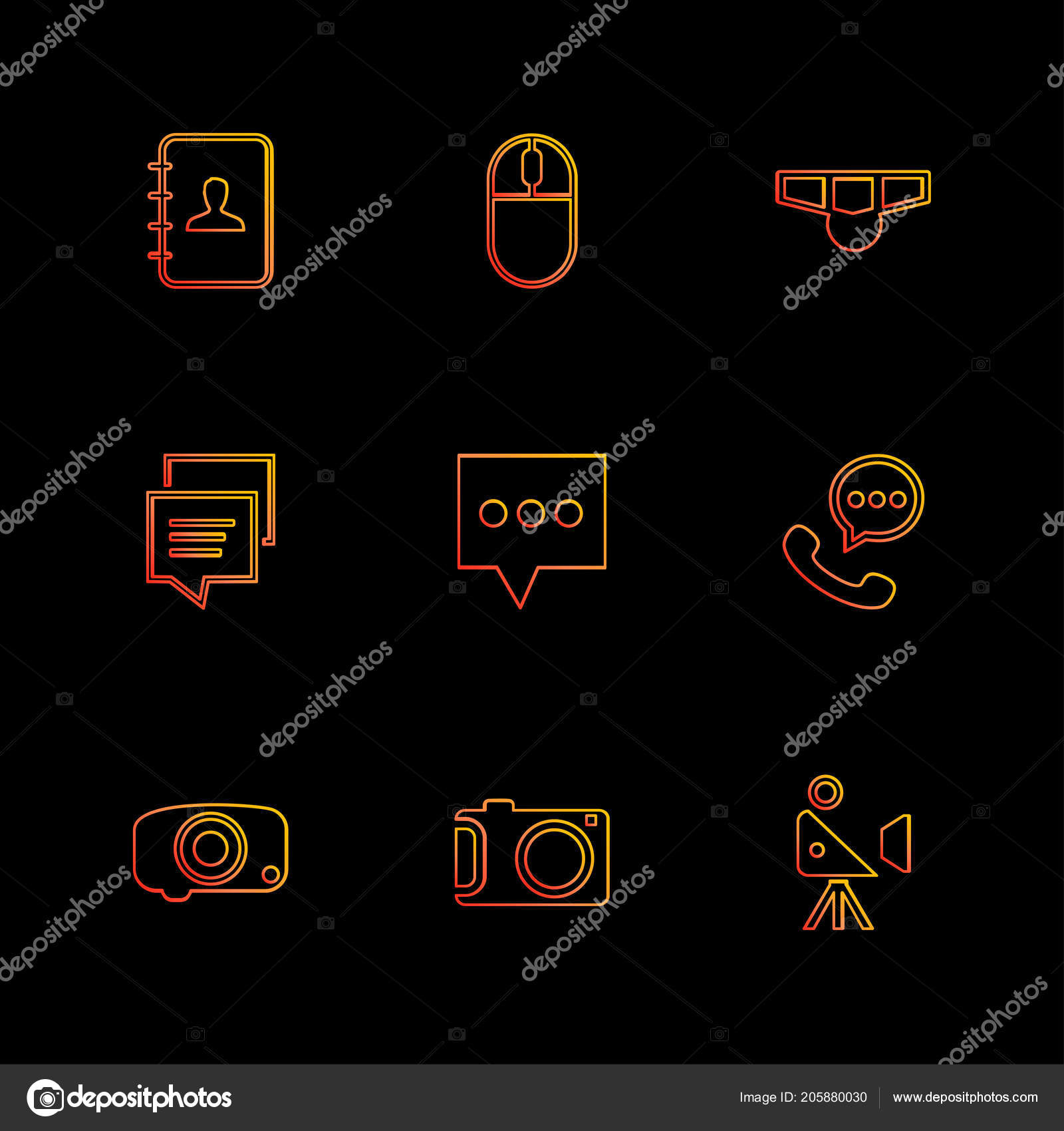 Conjunto Varios Iconos Aplicaciones Temáticas Sobre Fondo Negro Vector ...