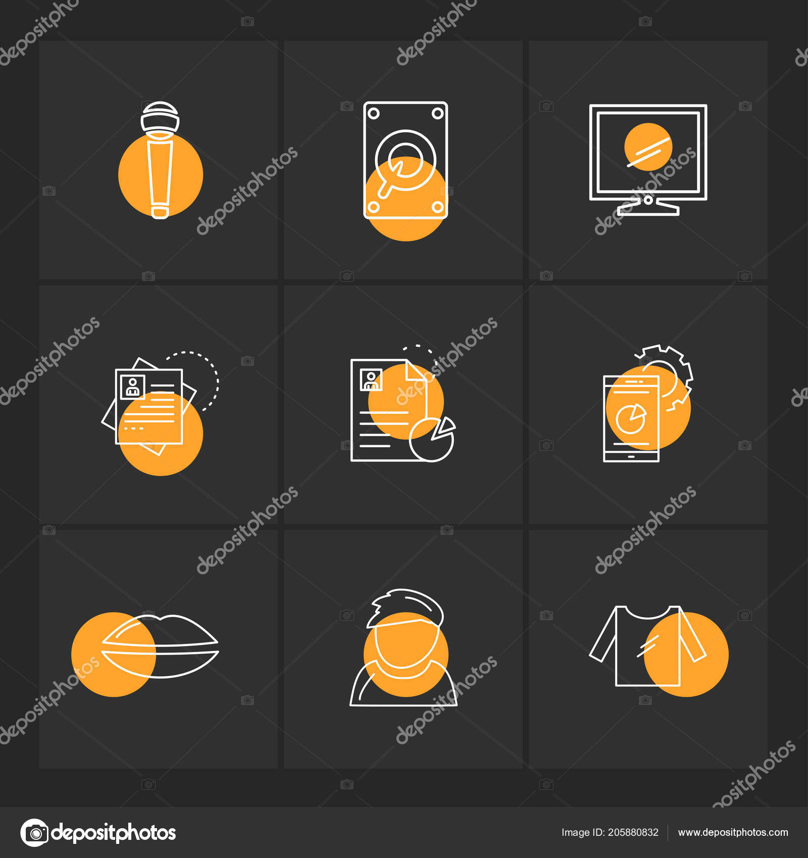 Many Different Simple Icons Black Background Flat Vector Illustration ...