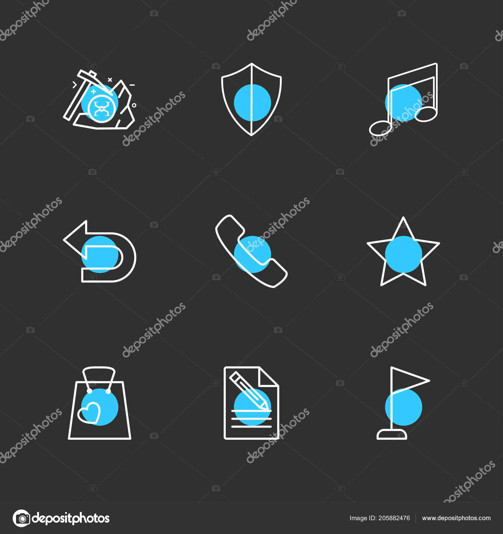 Conjunto Varios Iconos Aplicaciones Temáticas Sobre Fondo Negro Vector ...