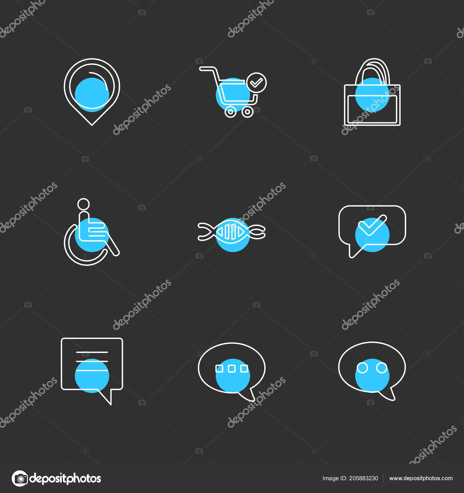 Conjunto Varios Iconos Aplicaciones Temáticas Sobre Fondo Negro Vector ...