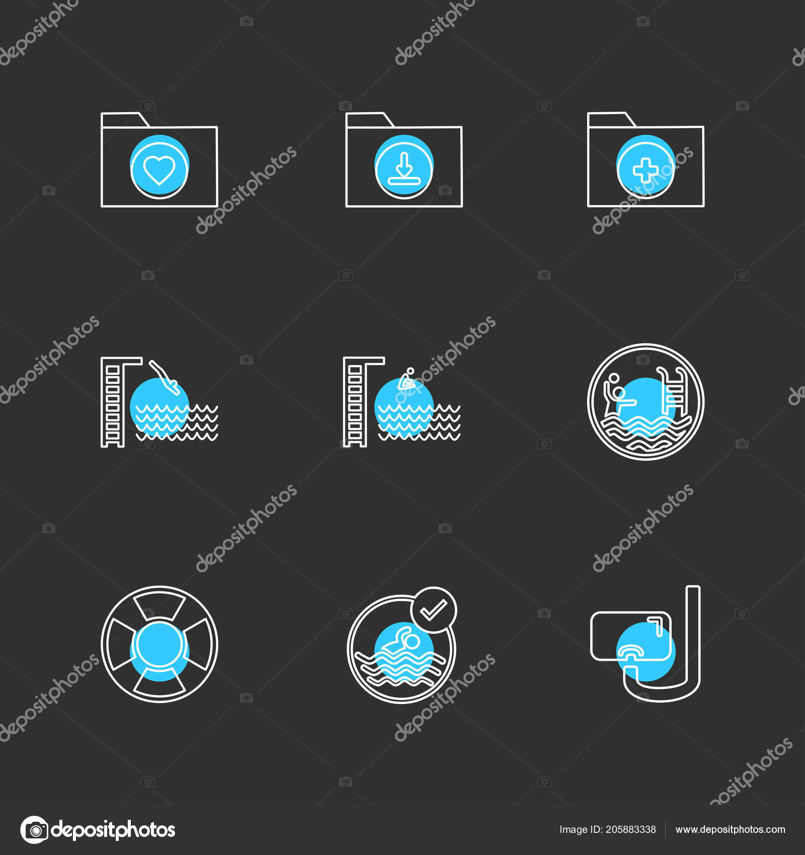 Collection Icons Black Background Set Simple Flat App Icons Vector ...