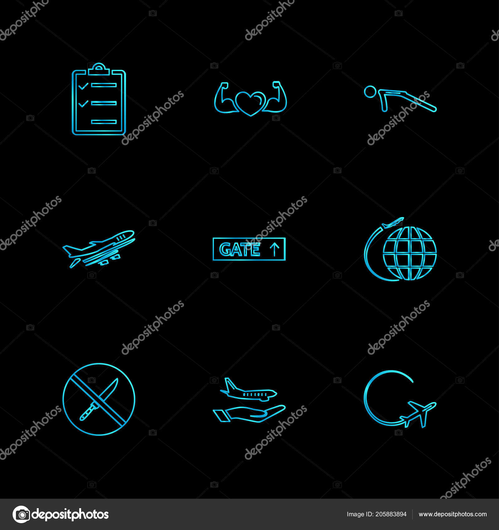 Set Labels Black Background Simple Flat App Icons Vector Illustration ...