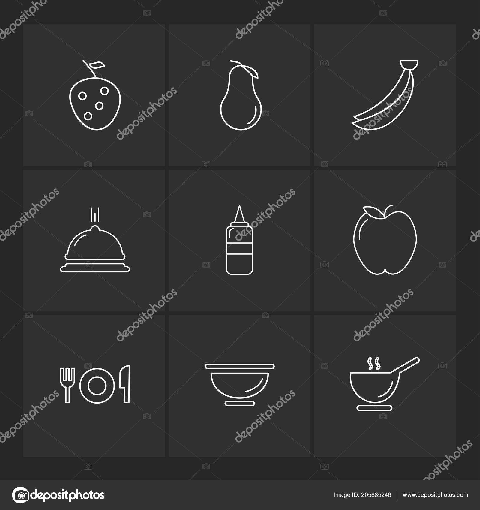 Conjunto Varios Iconos Aplicaciones Temáticas Sobre Fondo Negro Vector ...