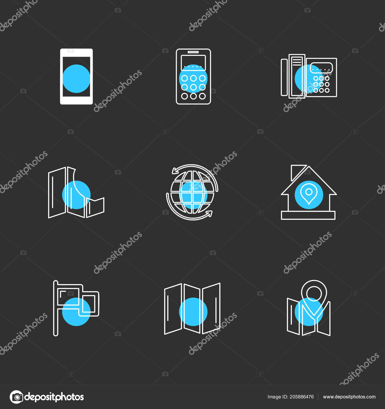 Graphic Icons Black Background Set Simple Flat App Icons Vector Stock ...