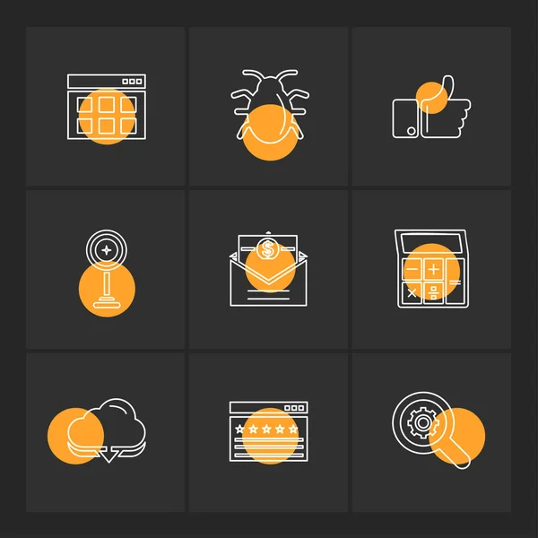 Minimalistic Flat Vector App Icons Circles Black Background Stock ...