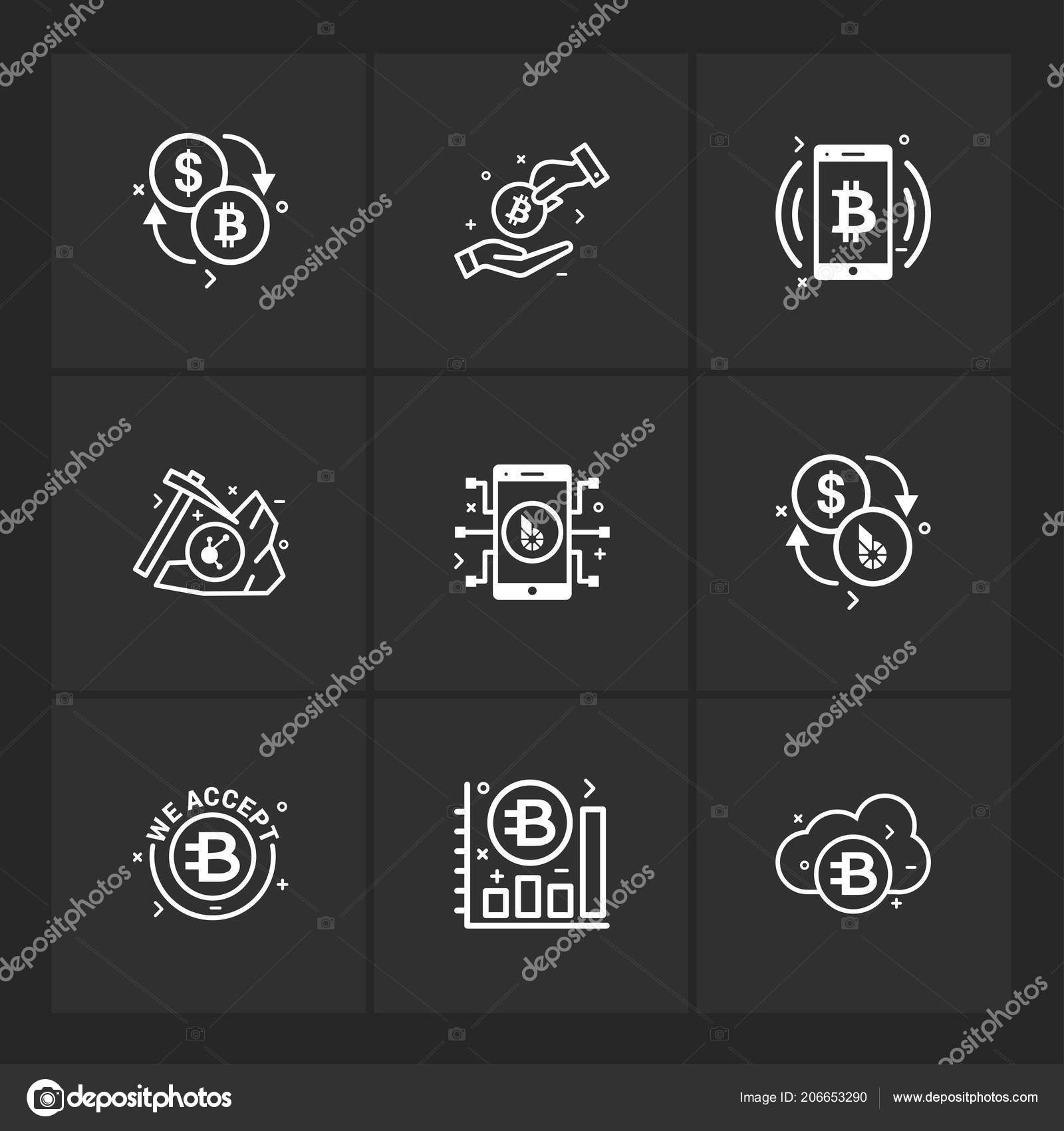 Black Background Random Set Simple Flat App Icons Logotypes Vector ...
