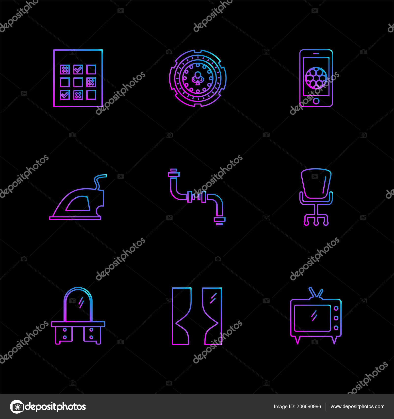 Minimalistic Flat Vector App Icons Black Background Stock Vector by ...