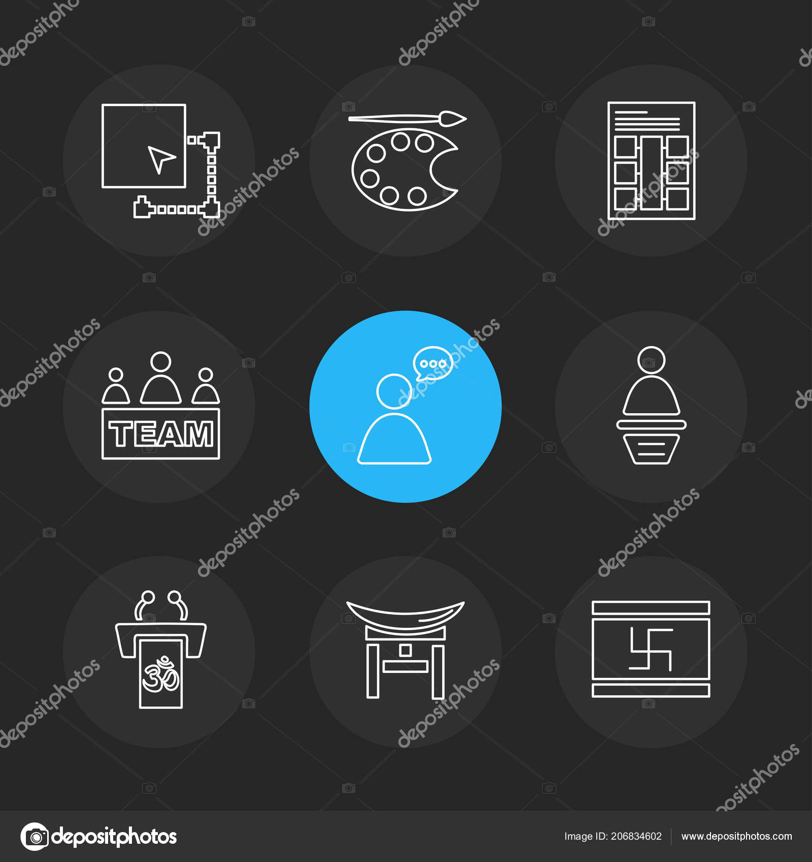 Different Collection Flat App Icons Black Background Vector ...