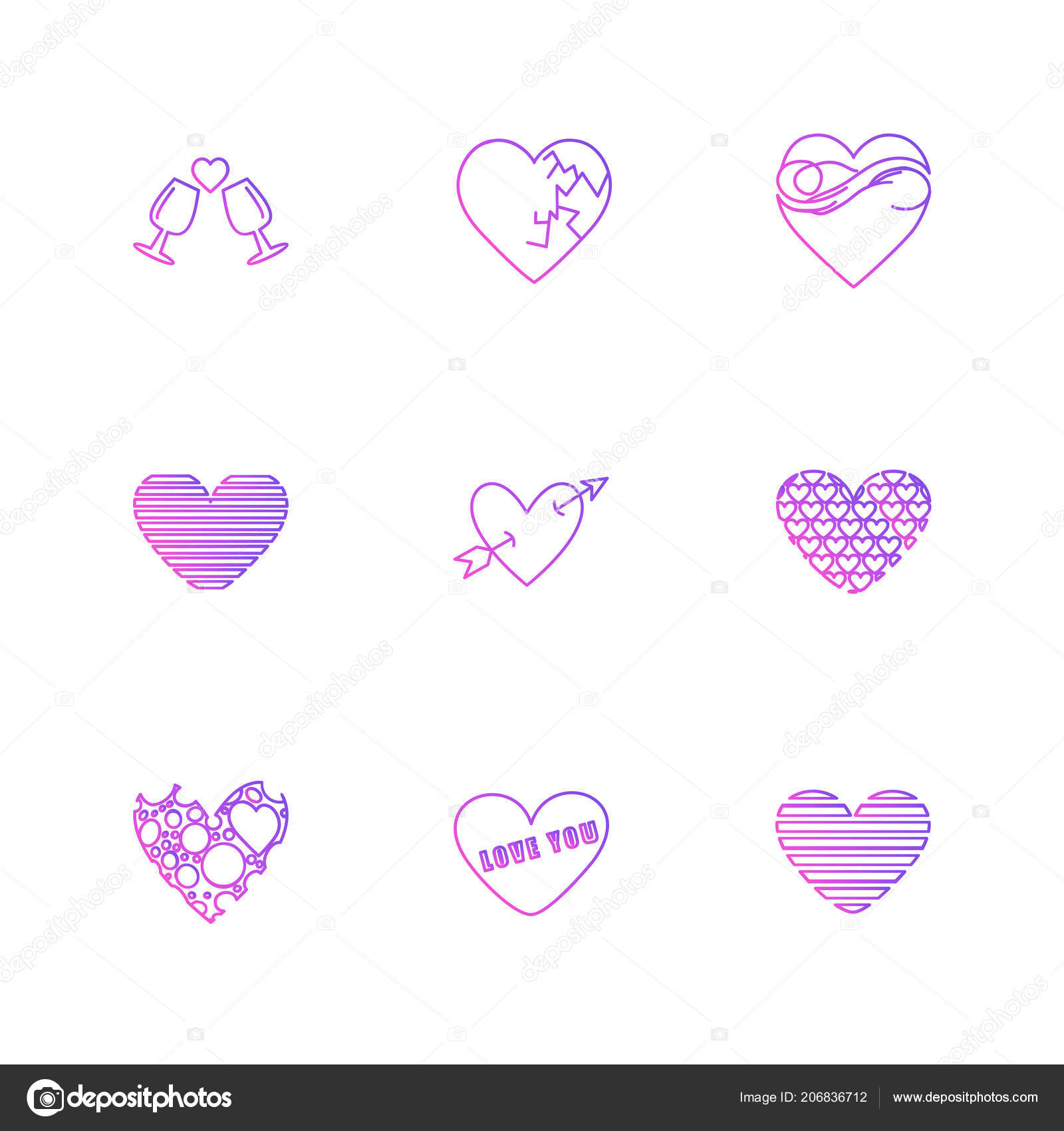 Purple Different Minimalistic Flat Vector App Icons Isolated White ...
