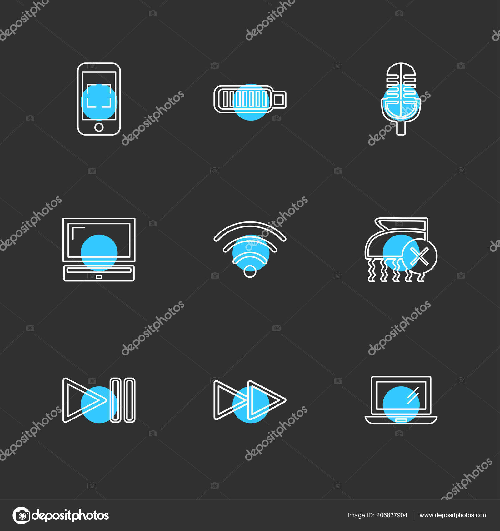 Minimalistic Vector App Icons Black Background Flat Style Stock Vector ...
