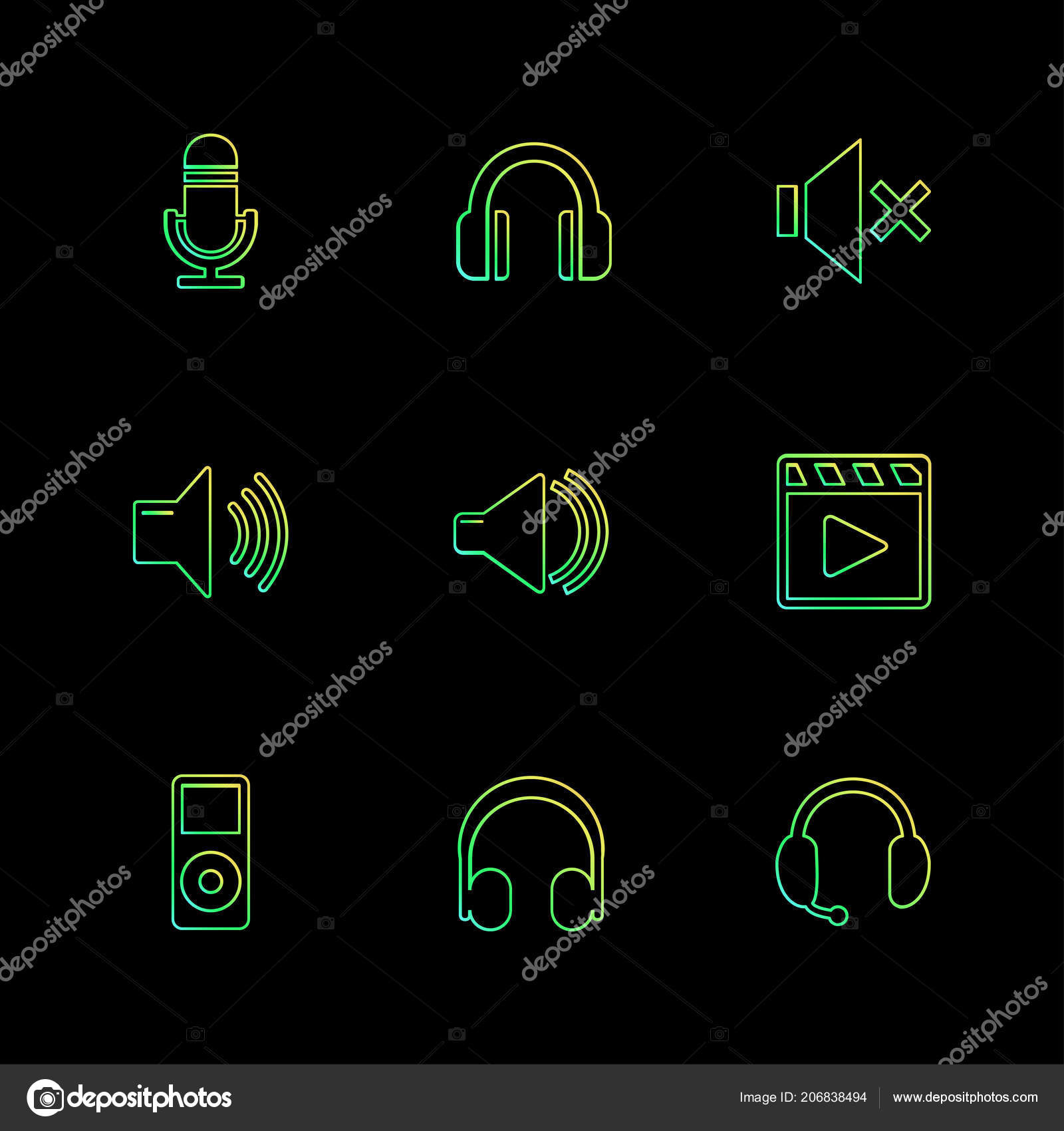 Set Various Internet Flat Vector App Icons Black Background Stock ...