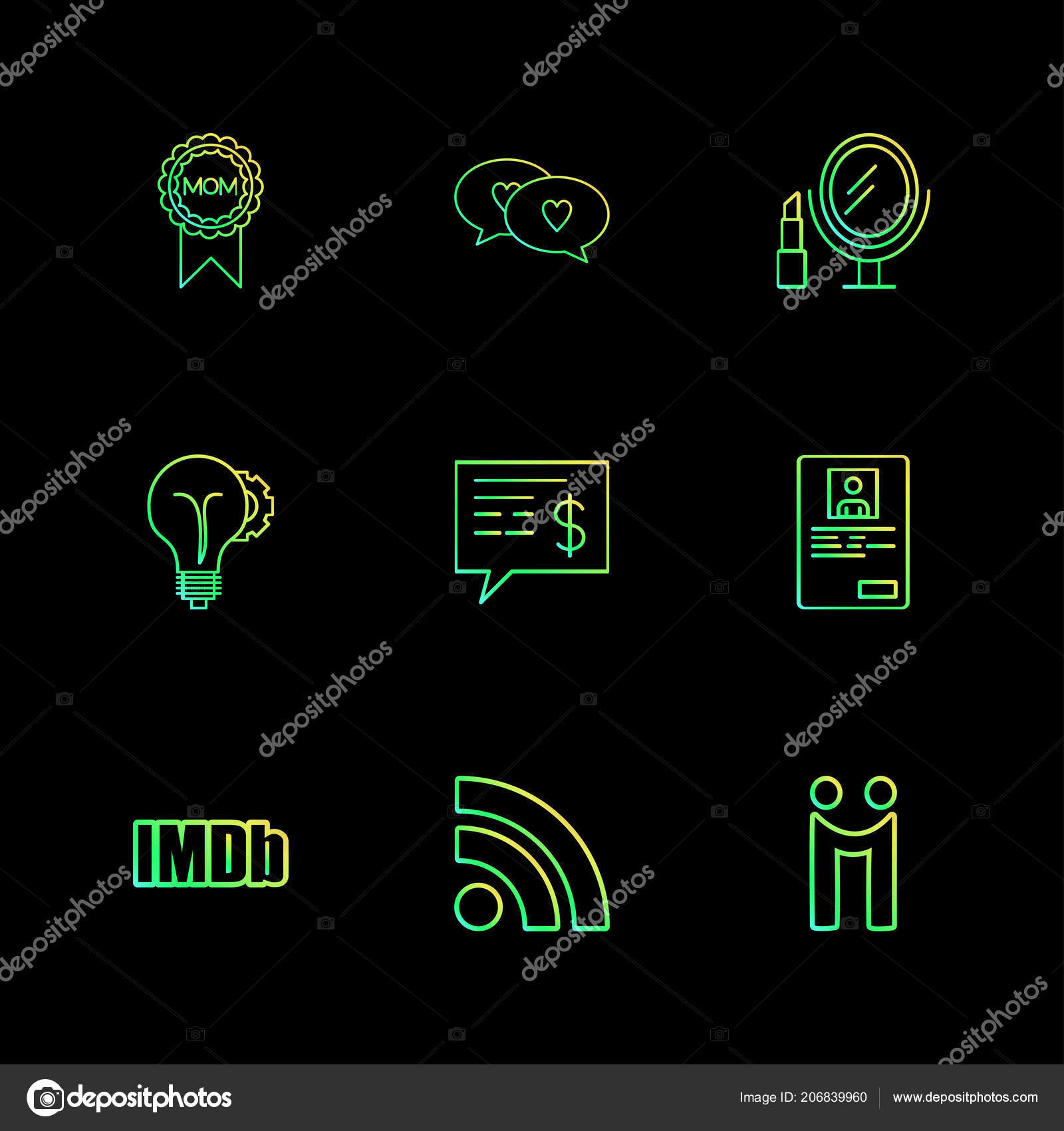 Flat Vector Illustration Icons Set Icons Black Background Stock Vector ...