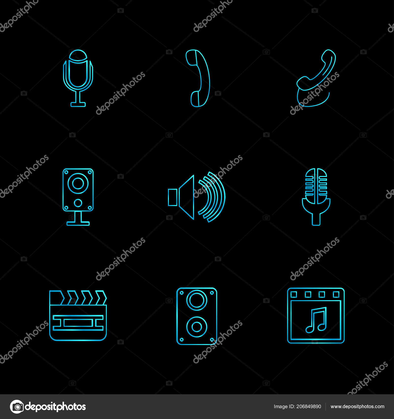 Different Simple App Icons Black Background Flat Vector Illustration ...