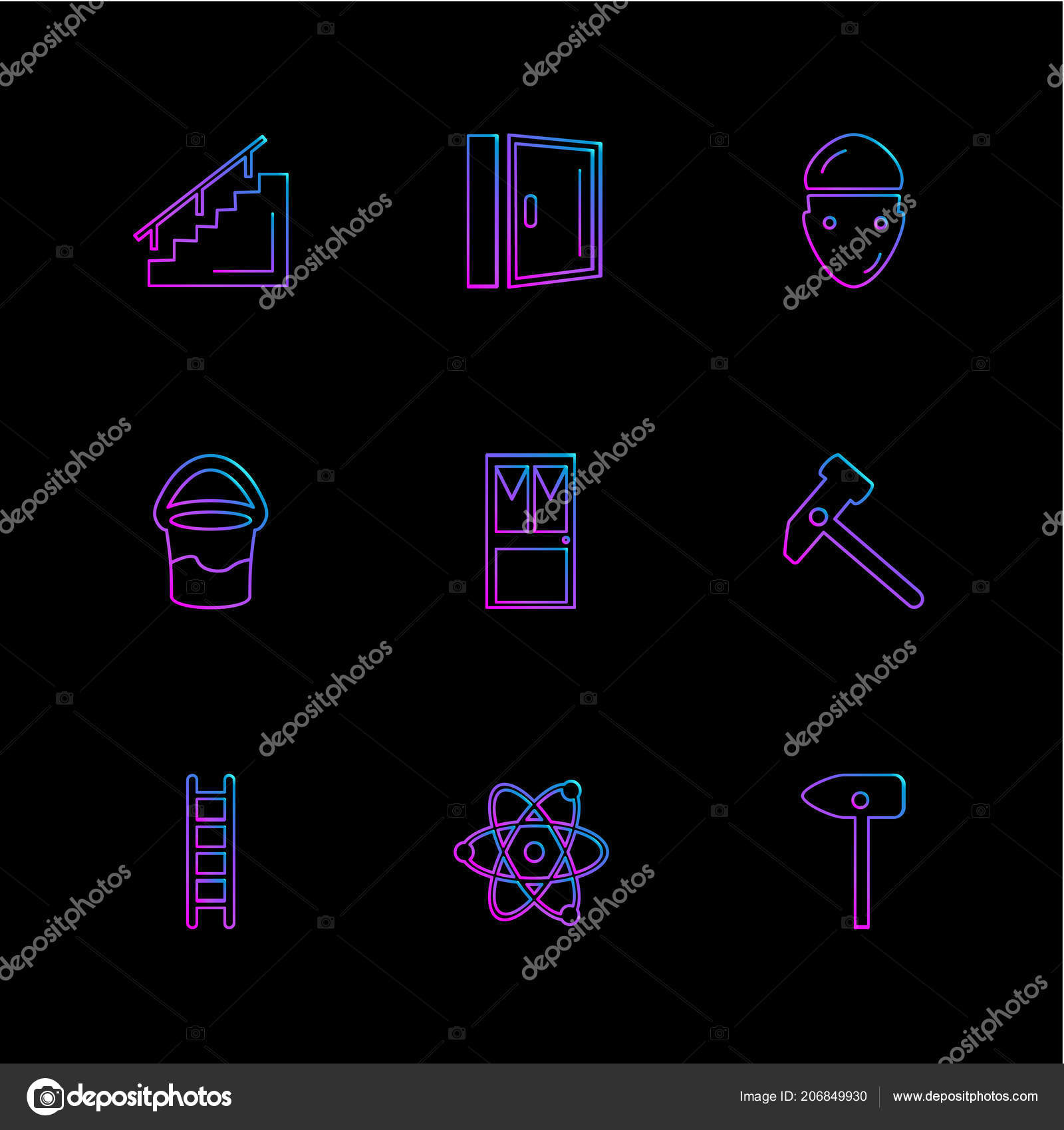 Flat Vector Illustration Icons Set Icons Black Background Stock Vector ...
