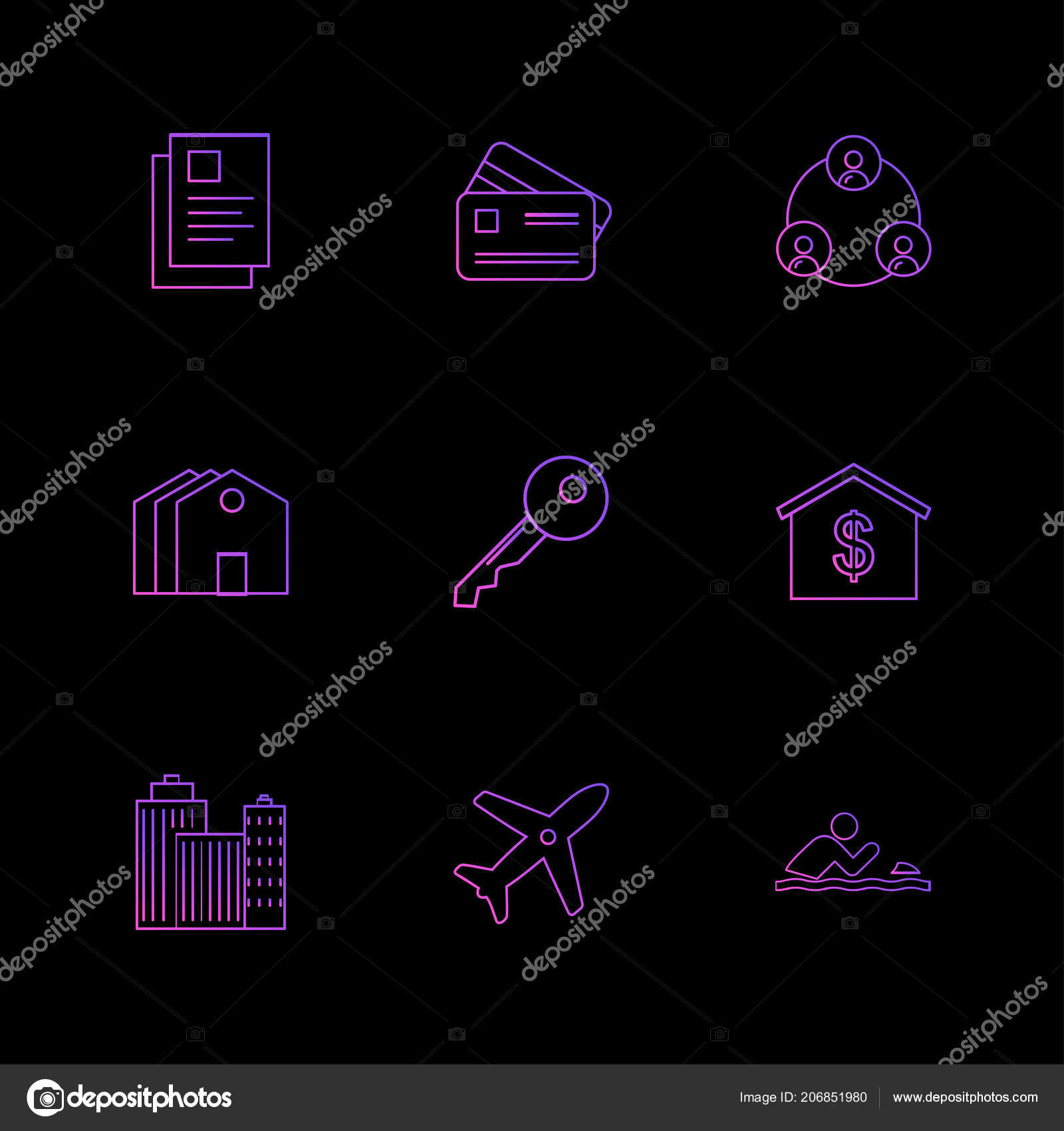 Group Simple App Icons Black Background Flat Vector Illustration Stock ...