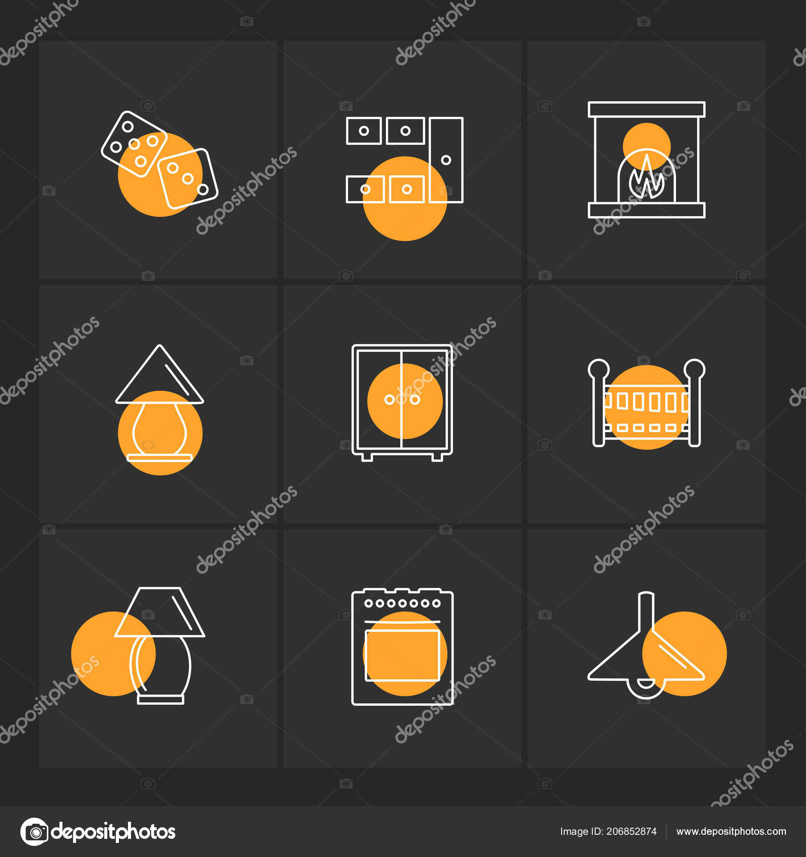 Different Objects Flat Vector App Icons Black Background Stock Vector ...