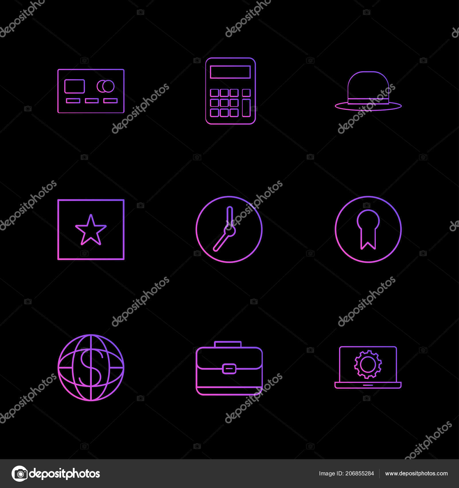 Set Different Minimalistic Flat Vector App Icons Black Background Stock ...