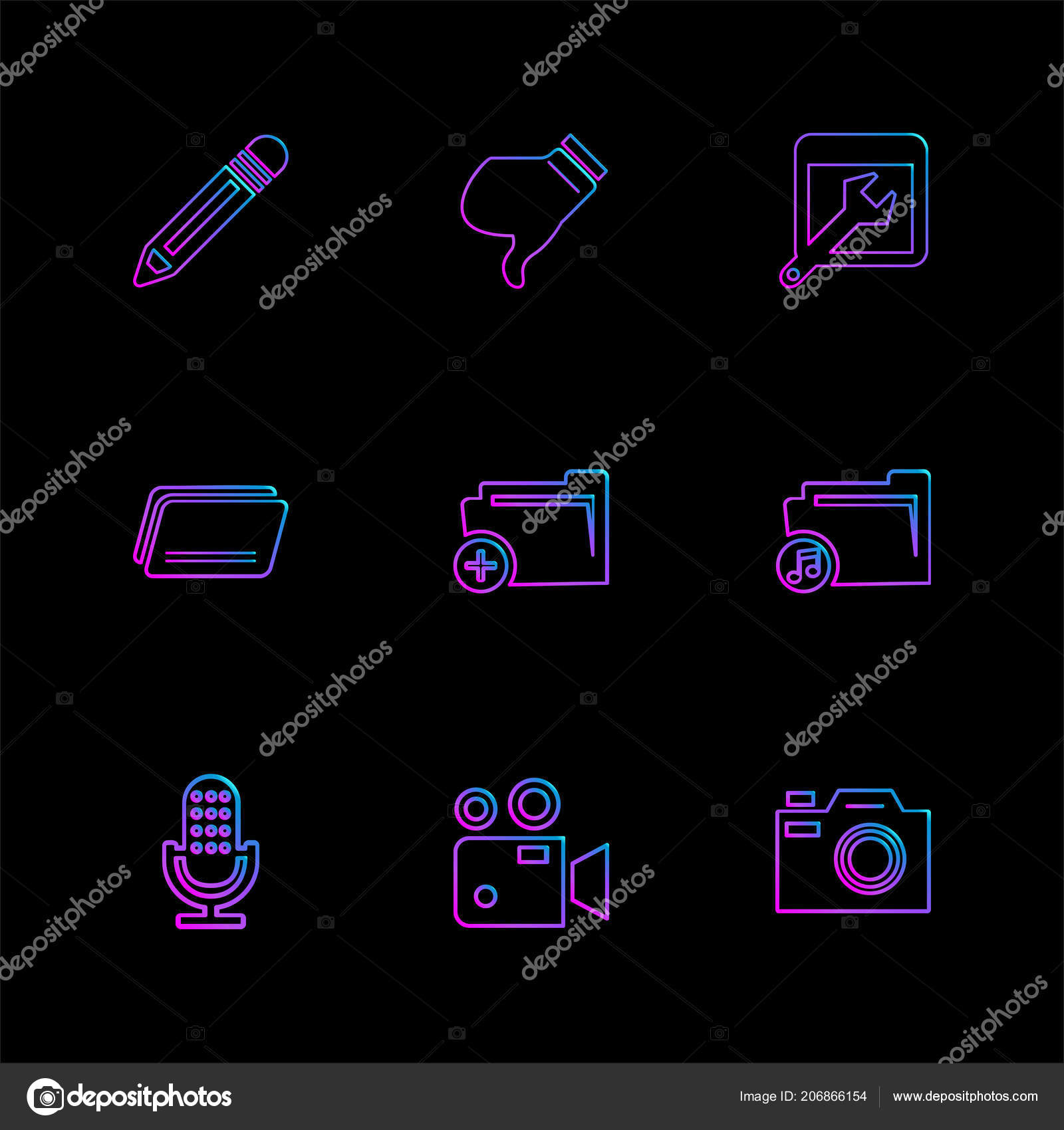 Creative Set App Icons Black Background Various Website Flat Vector ...