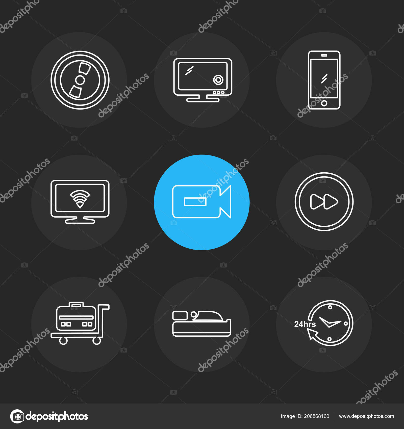 Collection Simple App Icons Black Background Flat Vector Illustration ...