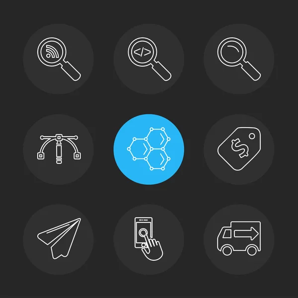 Different Minimalistic Flat Vector App Icons Black Background Stock ...