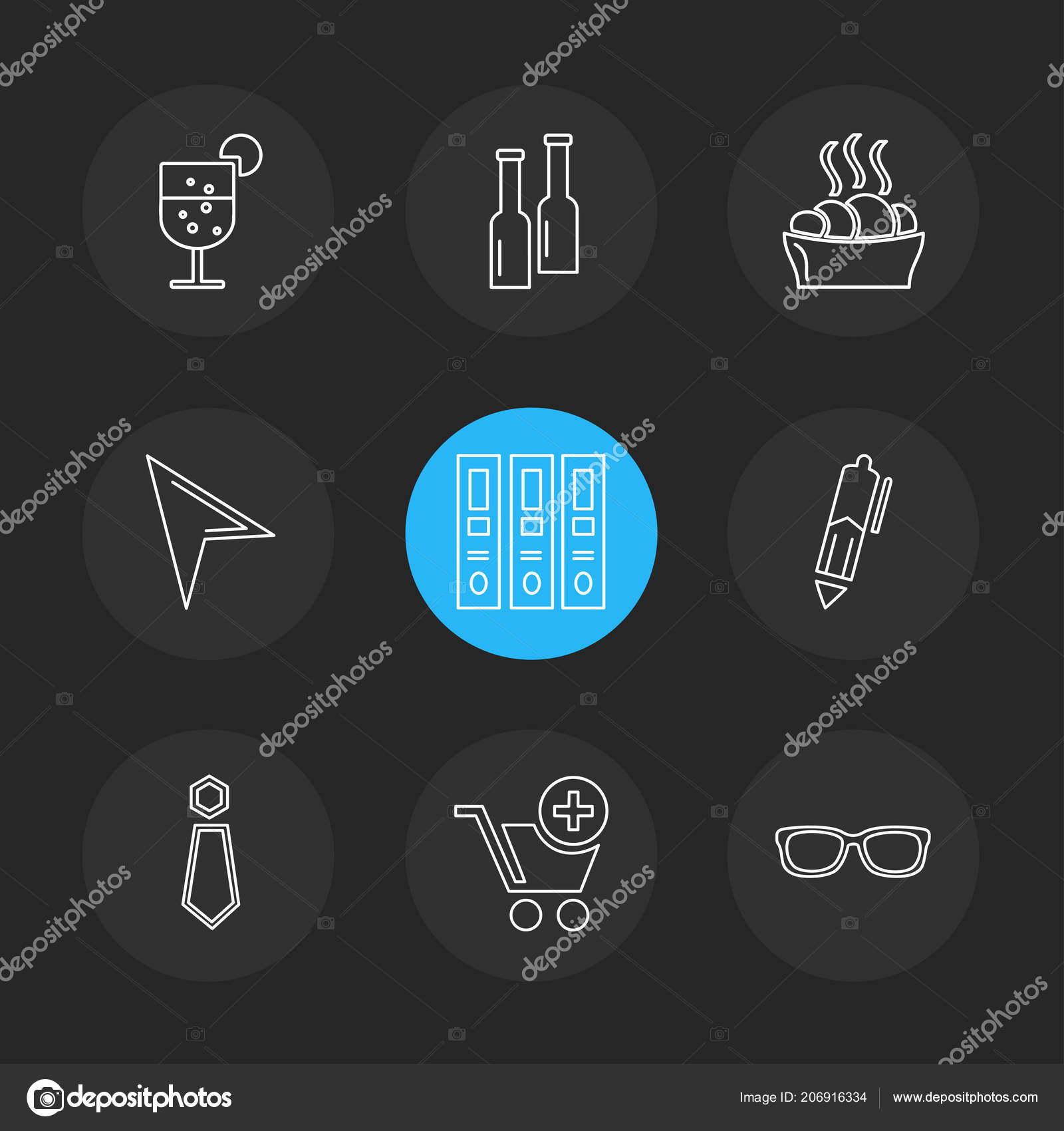 Flat Vector Illustration Icons Set Icons Black Background Stock Vector ...
