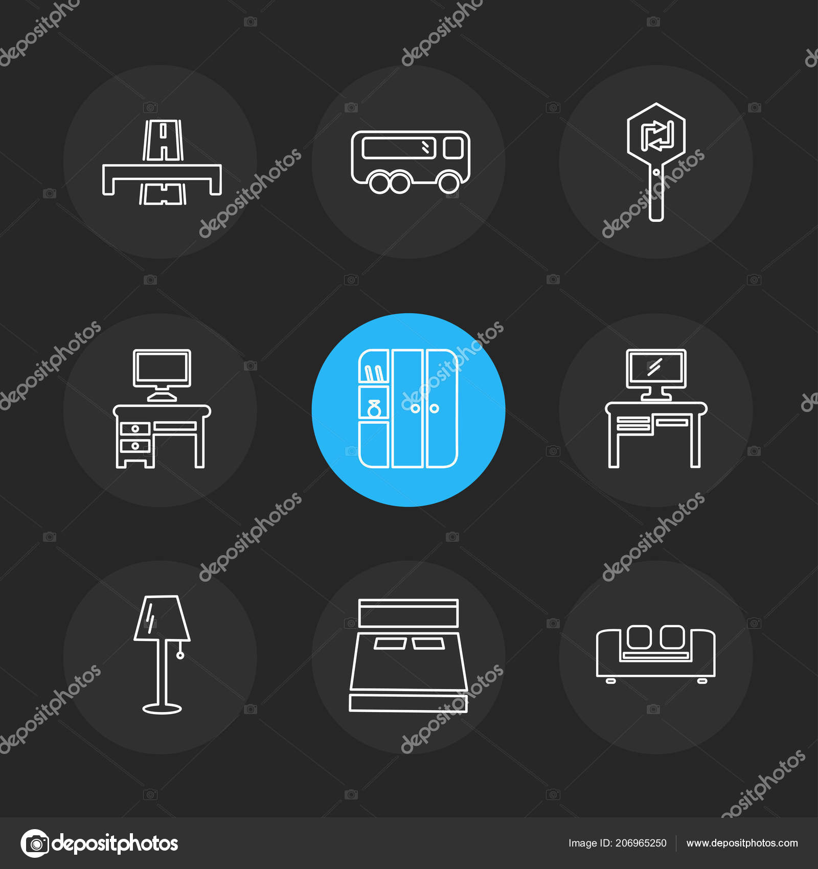 Minimalistic Flat App Icons Black Background Stock Vector Image by ...