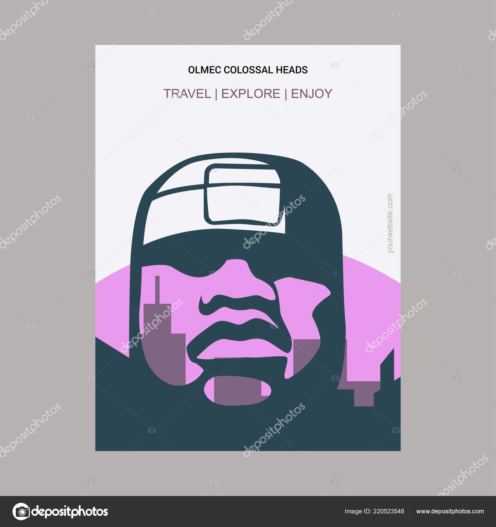 Olmec Colossal Heads Guatemala Vintage Style Landmark Poster Template ...