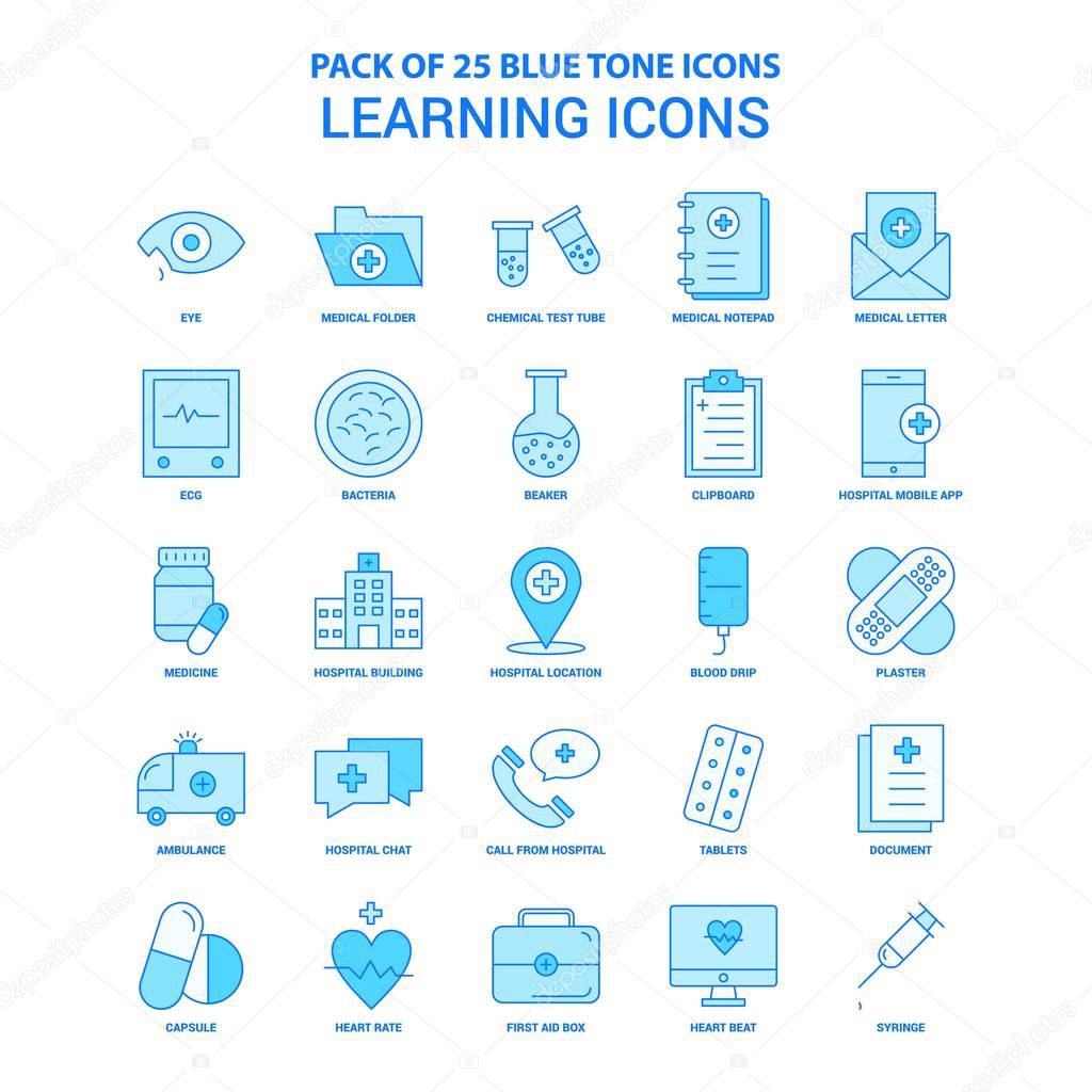 Iconos de aprendizaje Paquete de iconos de tono azul - 25 conjuntos de ...