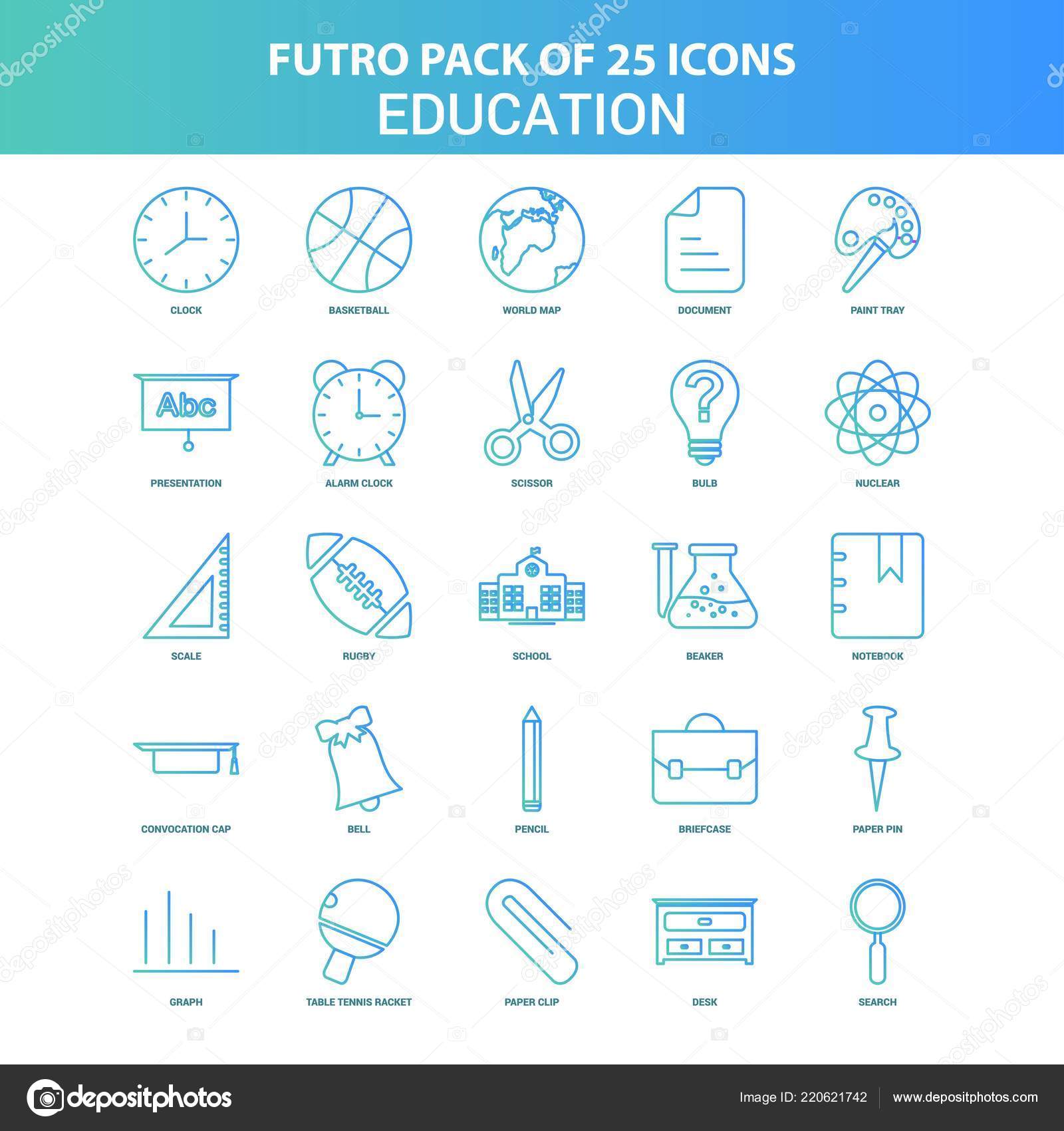 Green Blue Futuro Education Icon Pack Stock Vector by ©ibrandify 220621742