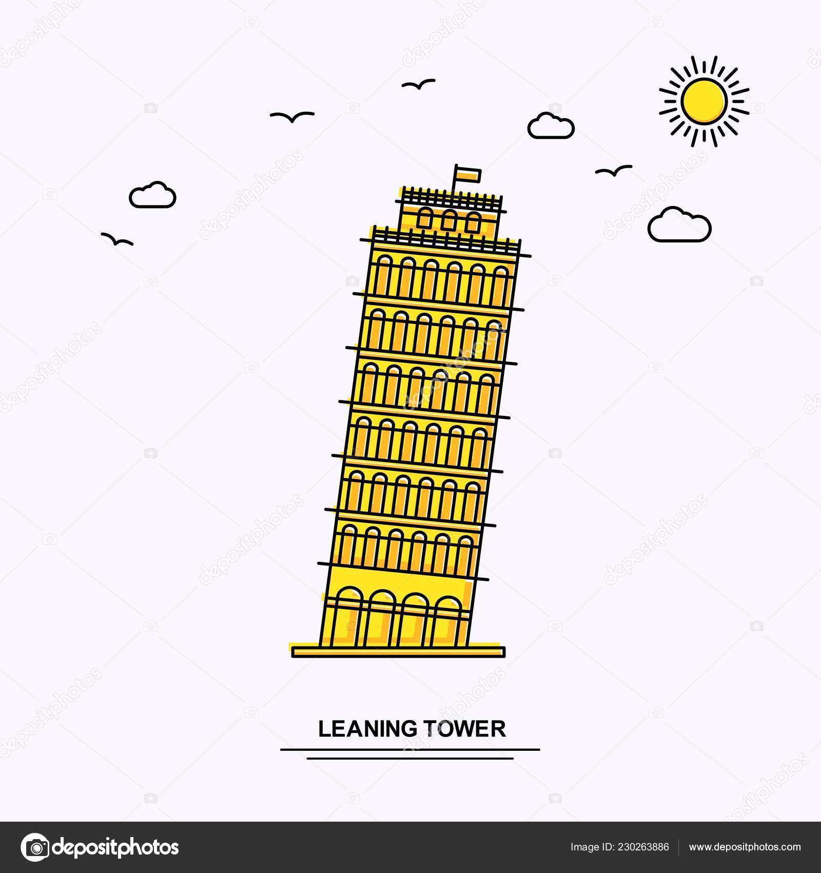 Leaning Tower Monument Poster Template World Travel Yellow Illustration ...