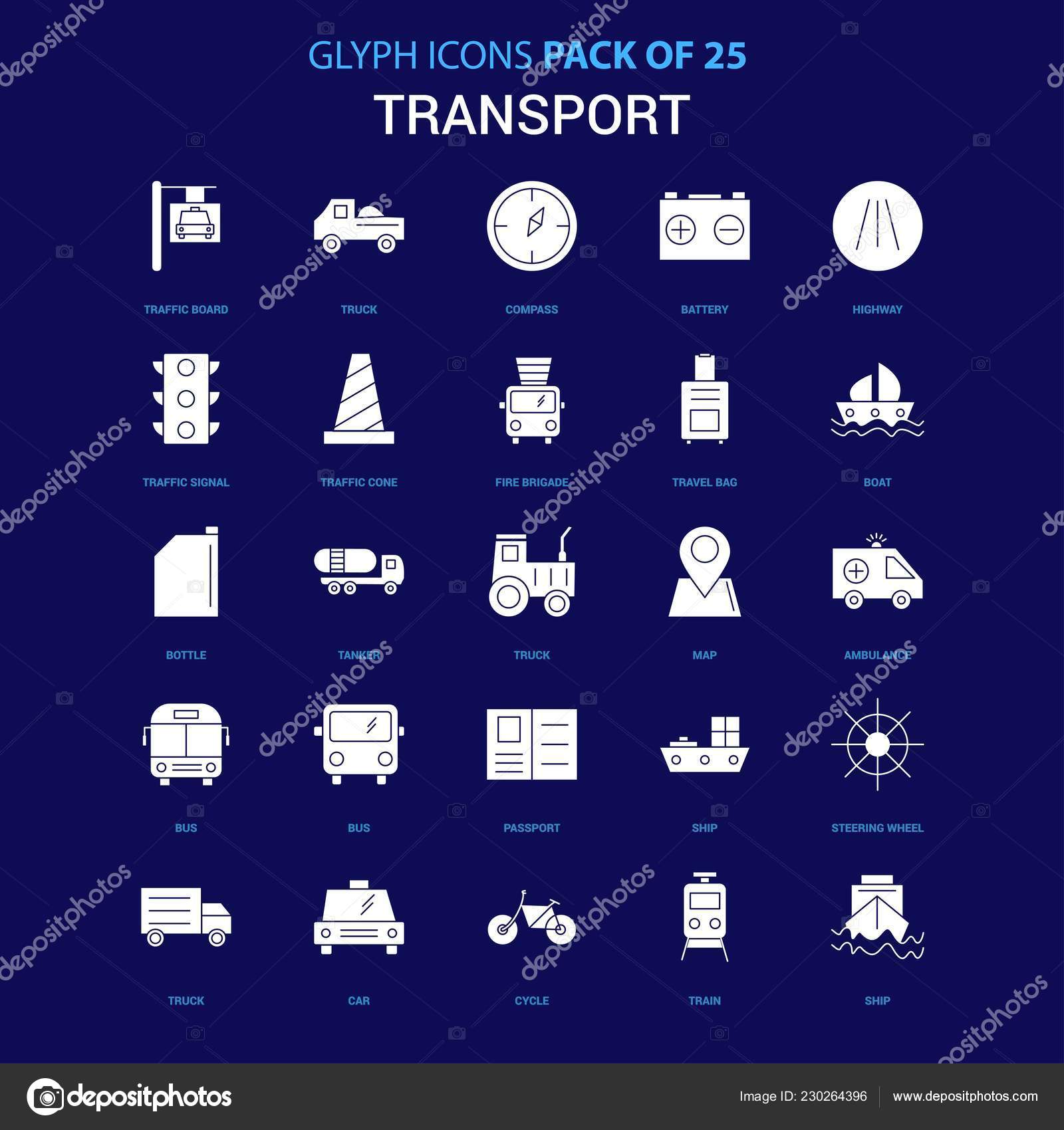 Transport White Icon Blue Background Icon Pack Stock Vector Image by ...