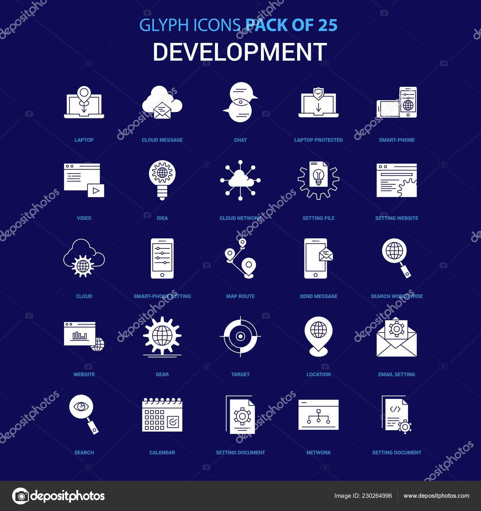 Development White Icon Blue Background Icon Pack Stock Vector Image by ...