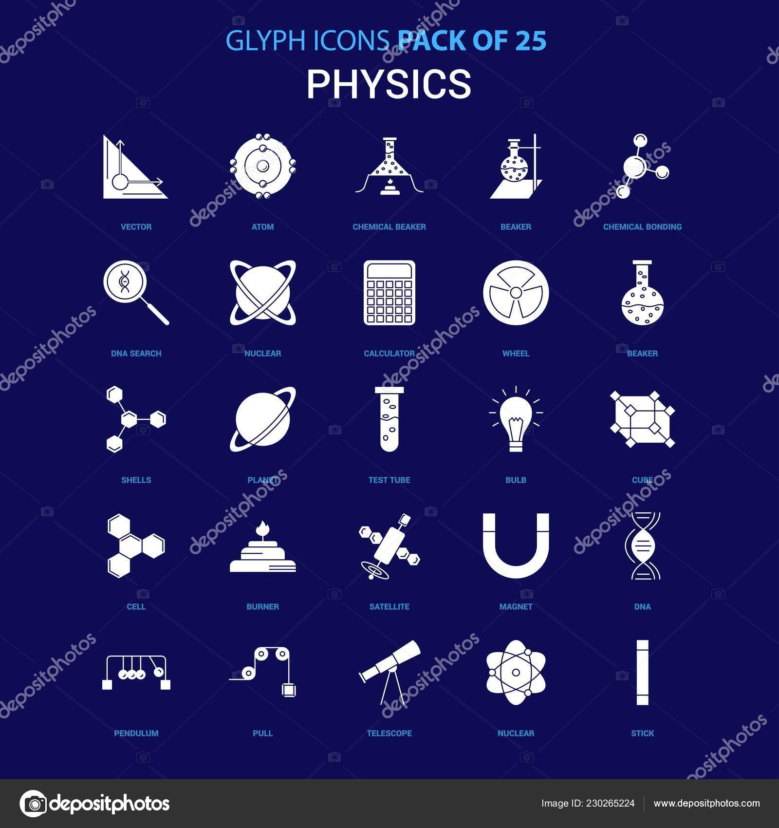 Physics White Icon Blue Background Icon Pack Stock Vector Image by ...