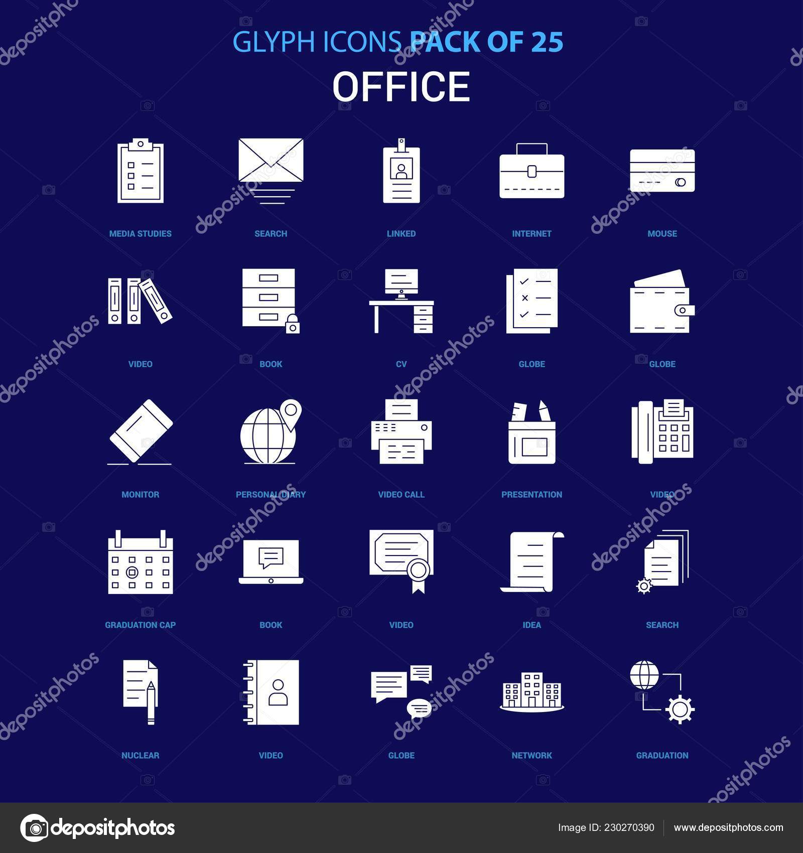 Office White Icon Blue Background Icon Pack Stock Vector Image by ...