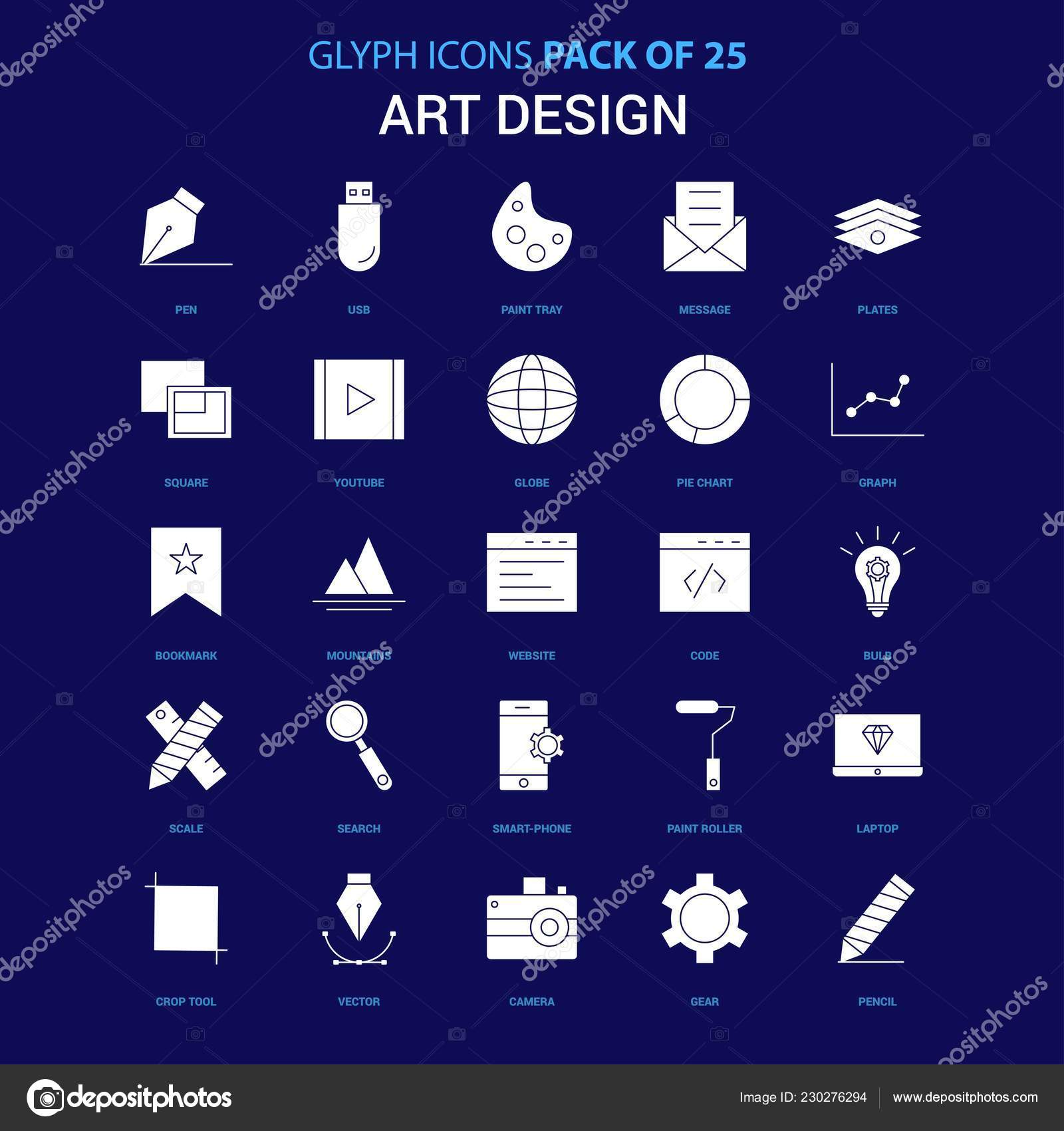 Art Design White Icon Blue Background Icon Pack Stock Vector Image by ...