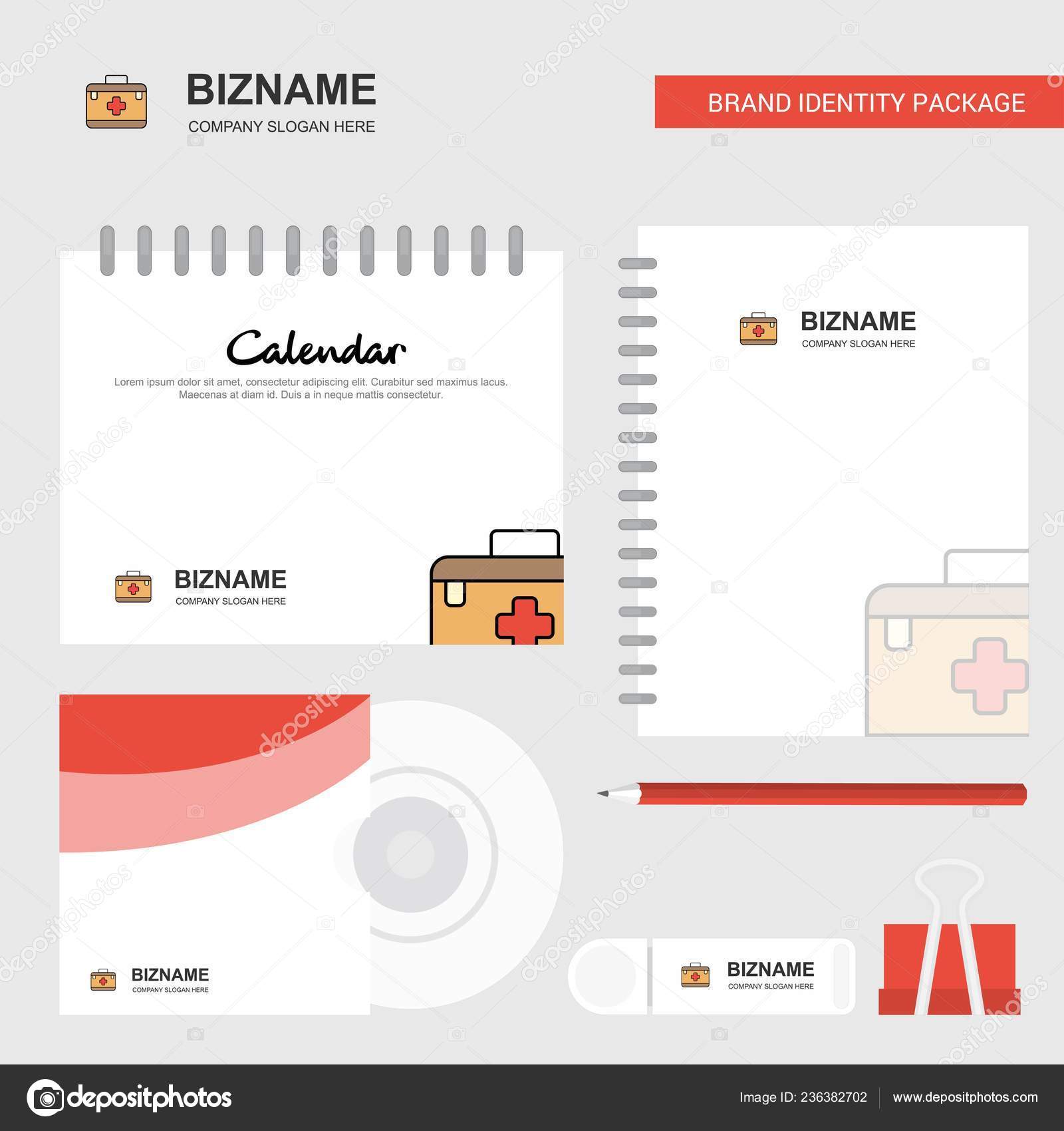 First Aid Box Logo Calendar Template Cover Diary Usb Brand Stock Vector ...