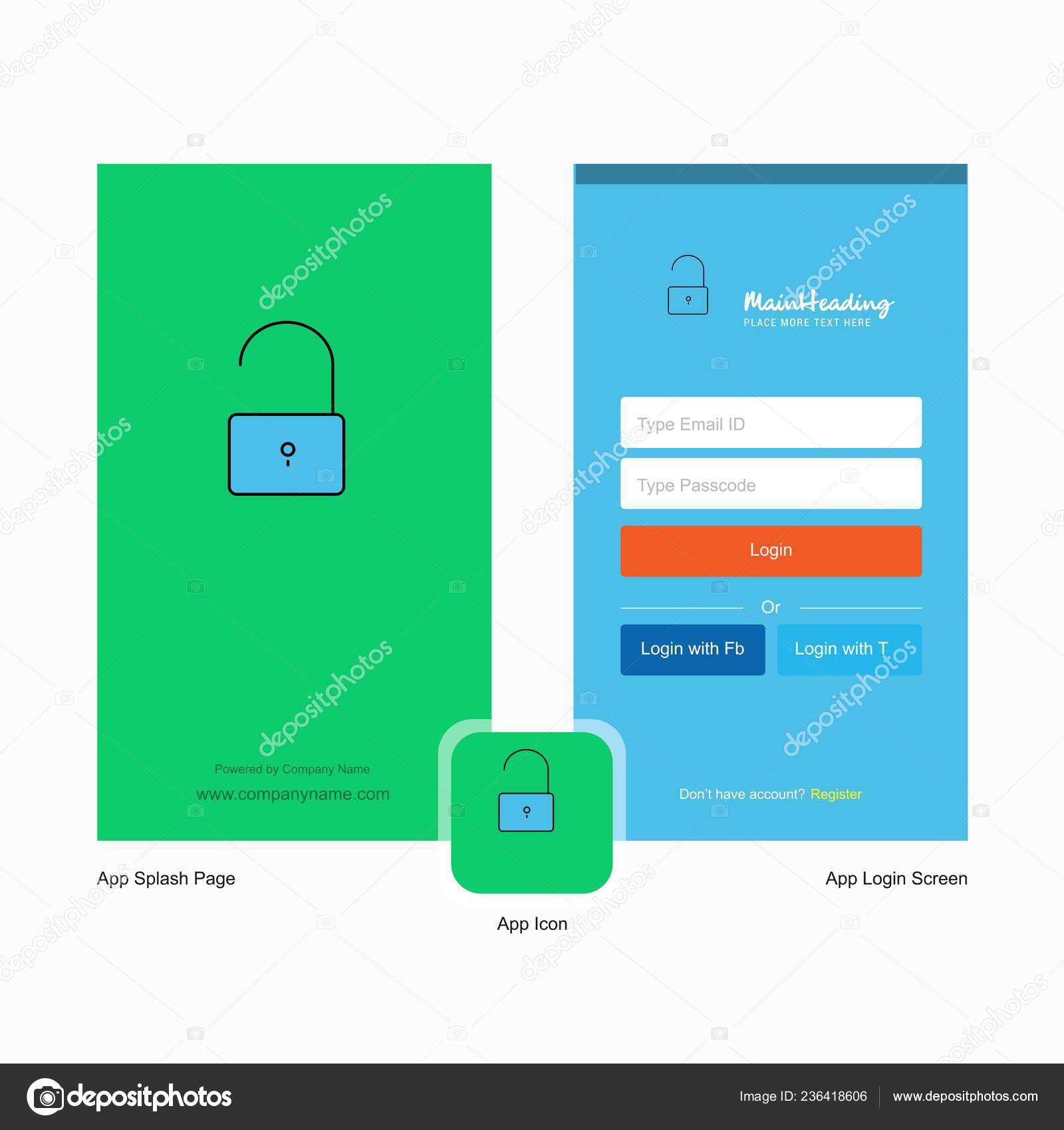 Company Unlock Splash Screen Login Page Design Logo Template Mobile ...