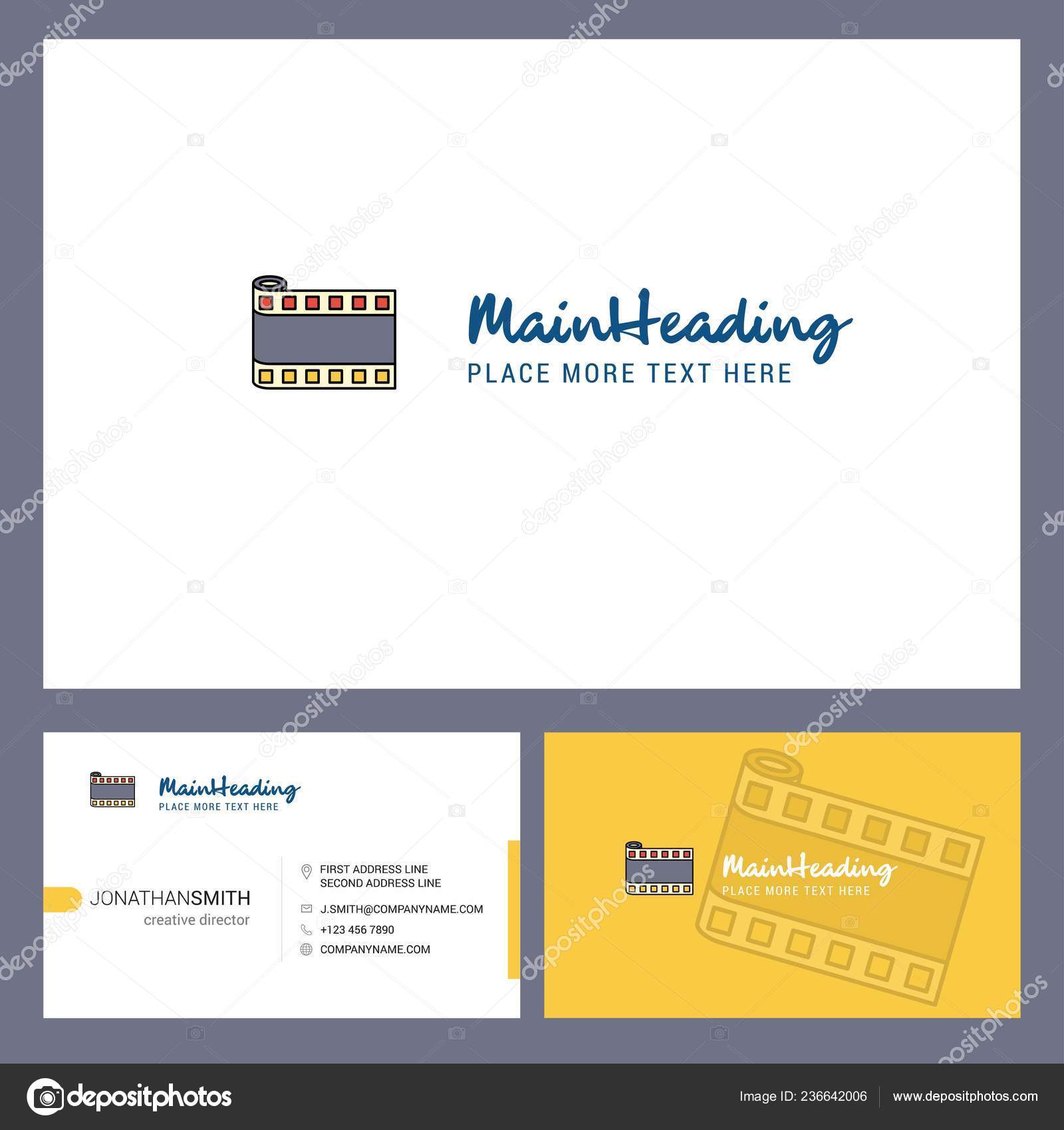Film Roll Logo Design Tagline Front Back Busienss Card Template Stock ...
