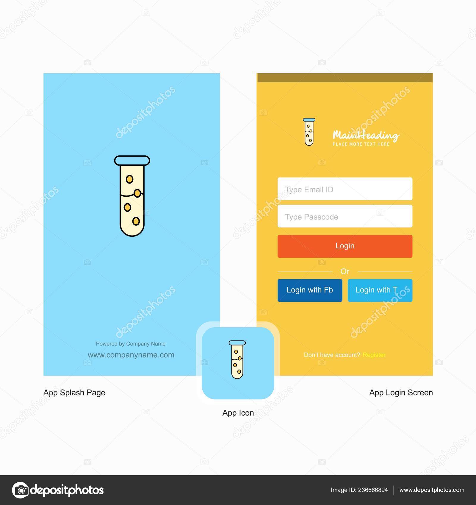 Company Test Tube Splash Screen Login Page Design Logo Template Stock ...