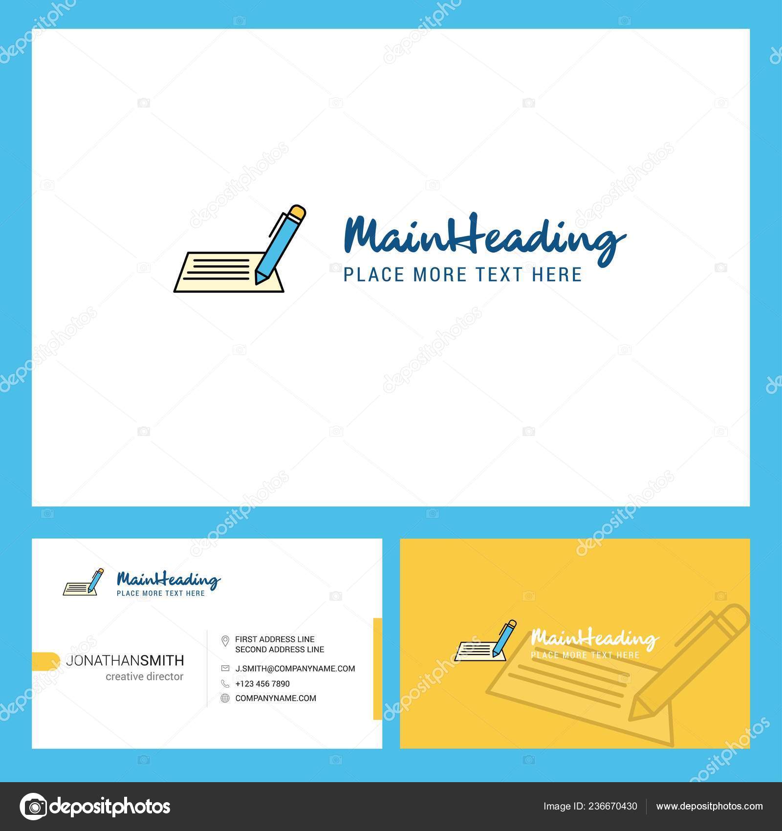 Writing Logo Design Tagline Front Back Busienss Card Template Vector ...