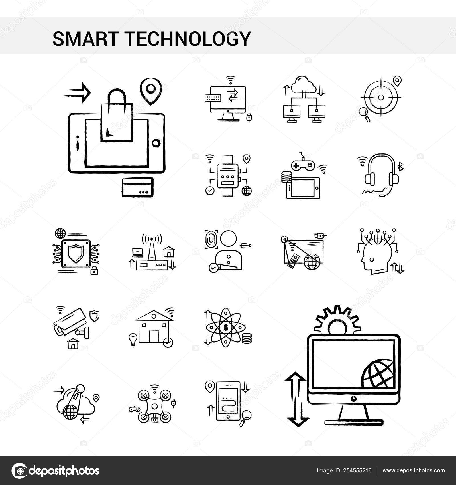Smart Technology hand drawn Icon set style, isolated on white ba Stock ...