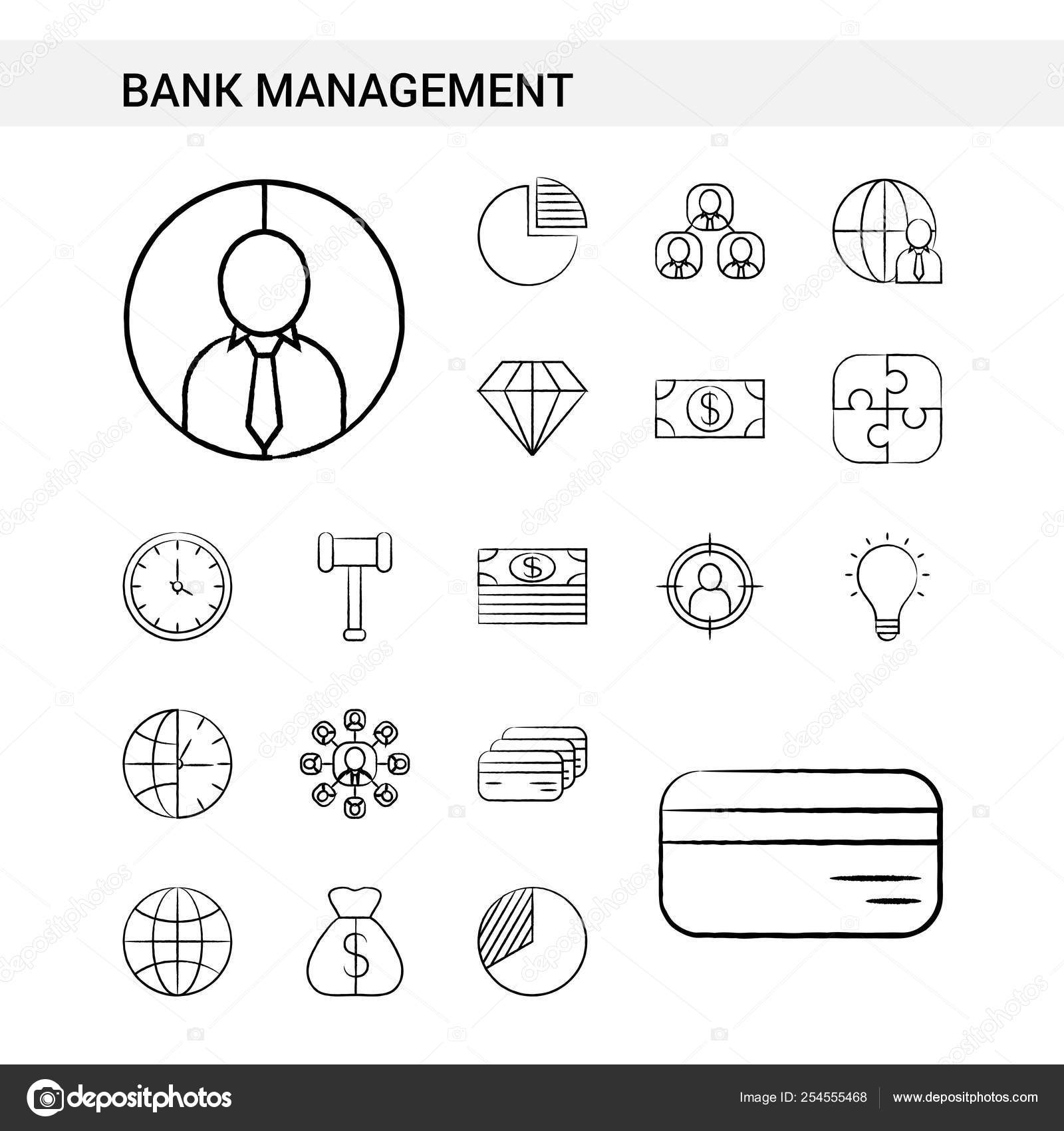 Bank Management Hand Drawn Icon Set Style Isolated White Background ...