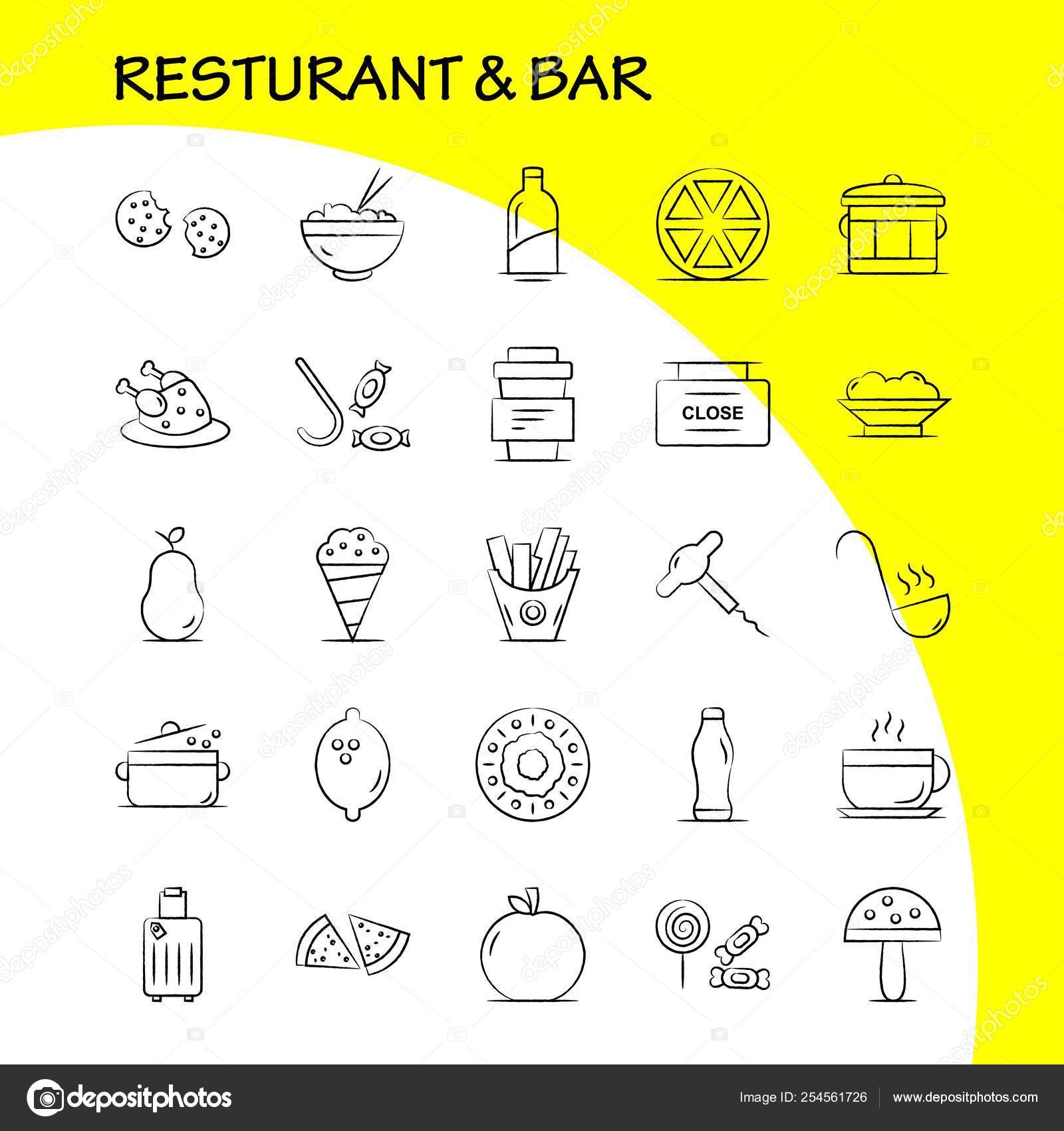 Restaurant Bar Hand Drawn Icon Web Print Mobile Kit Food Stock Vector ...