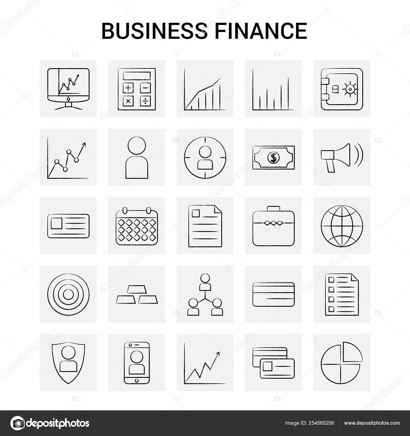 Handgezeichnete Business Finance Icon Set Grauer Hintergrund Vektor ...