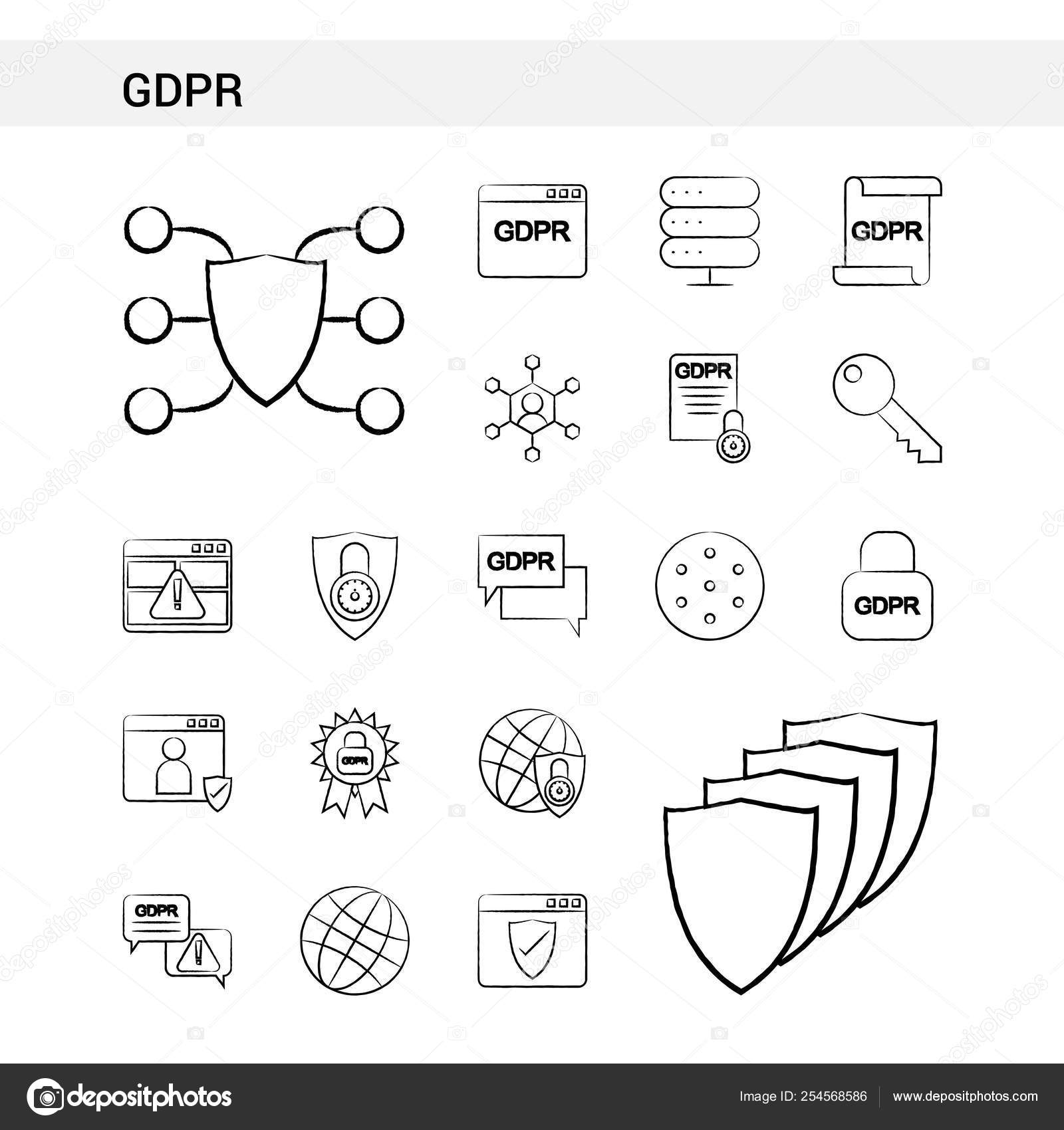 Gdpr Hand Drawn Icon Set Style Isolated White Background Vector Stock ...