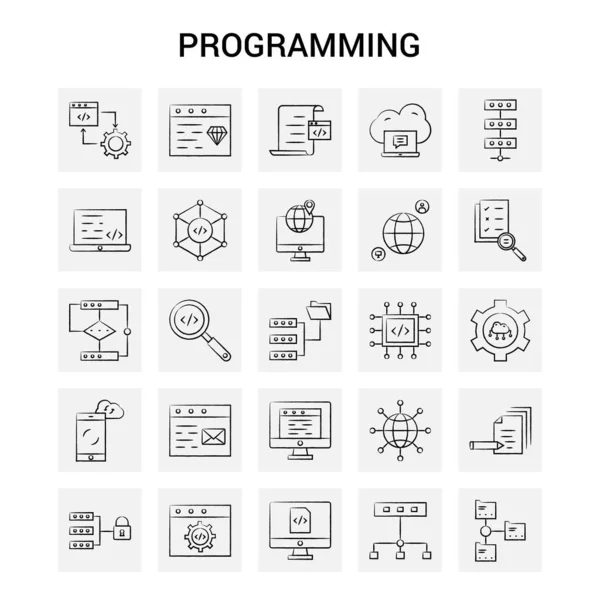 Hand Drawn Programming Developement Icon Set Gray Background Vector ...