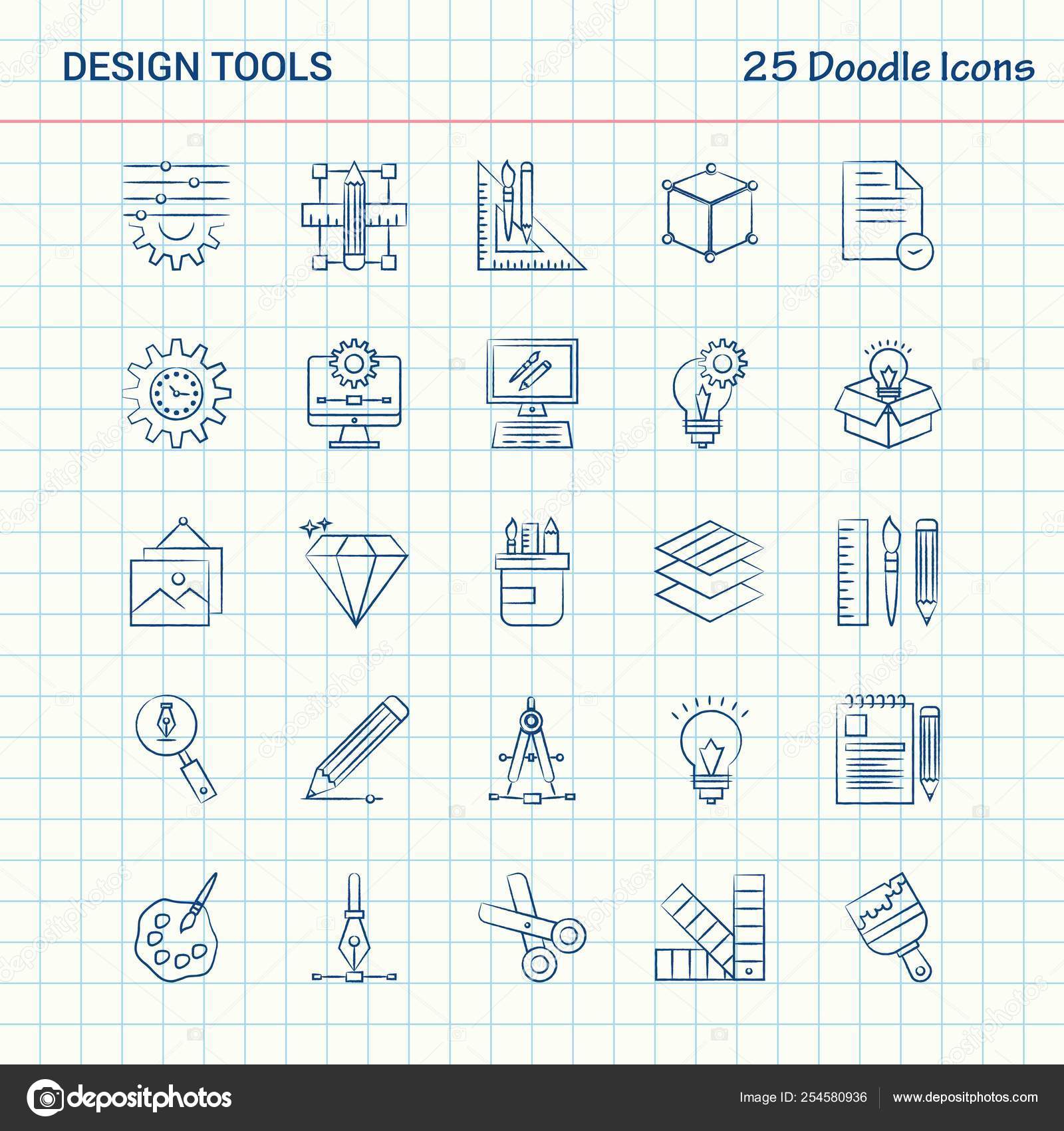 Design Tools Doodle Icons Hand Drawn Business Icon Set Stock Vector by ...