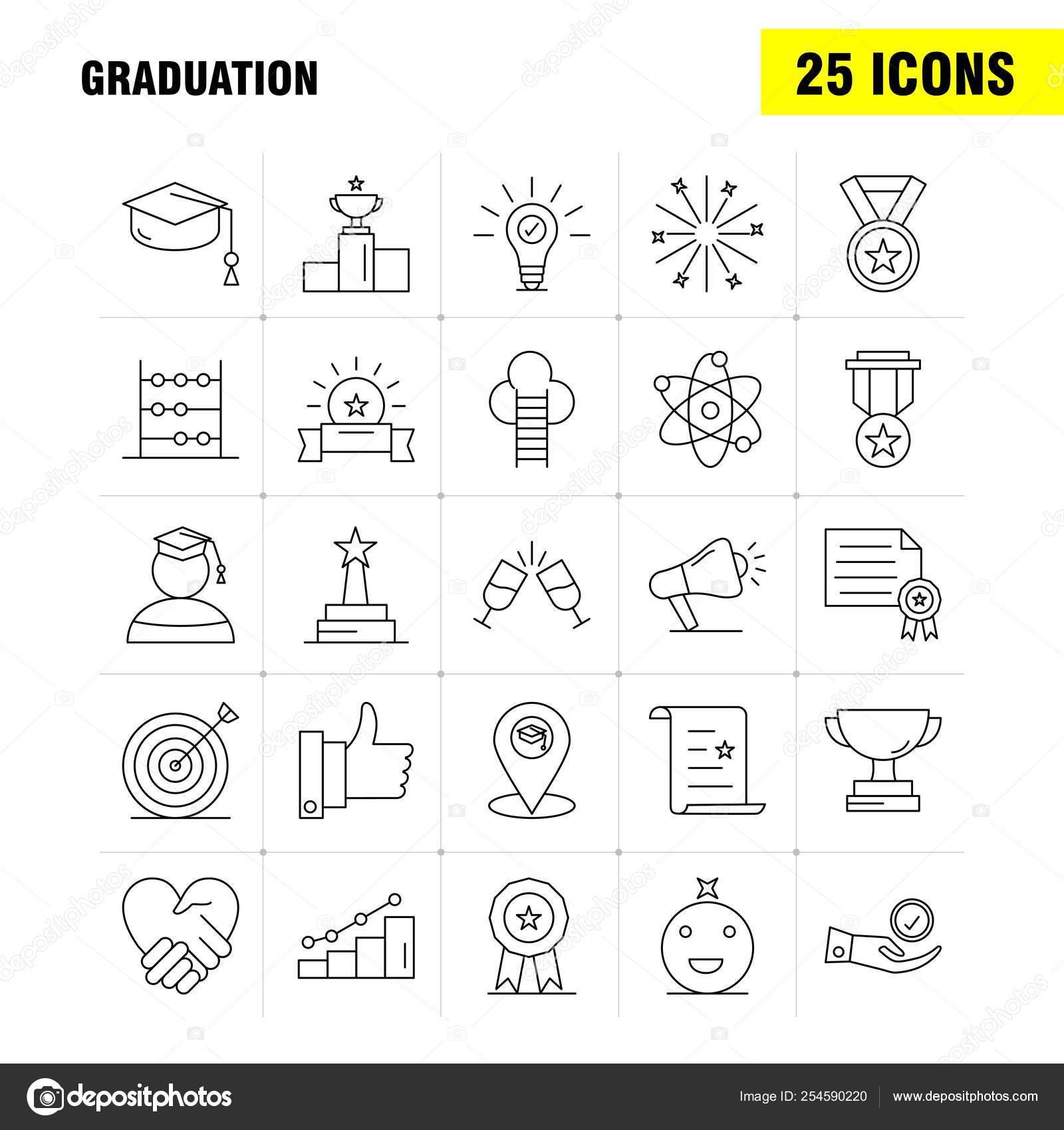Graduation Line Icons Set Infographics Mobile Kit Print Design Include ...
