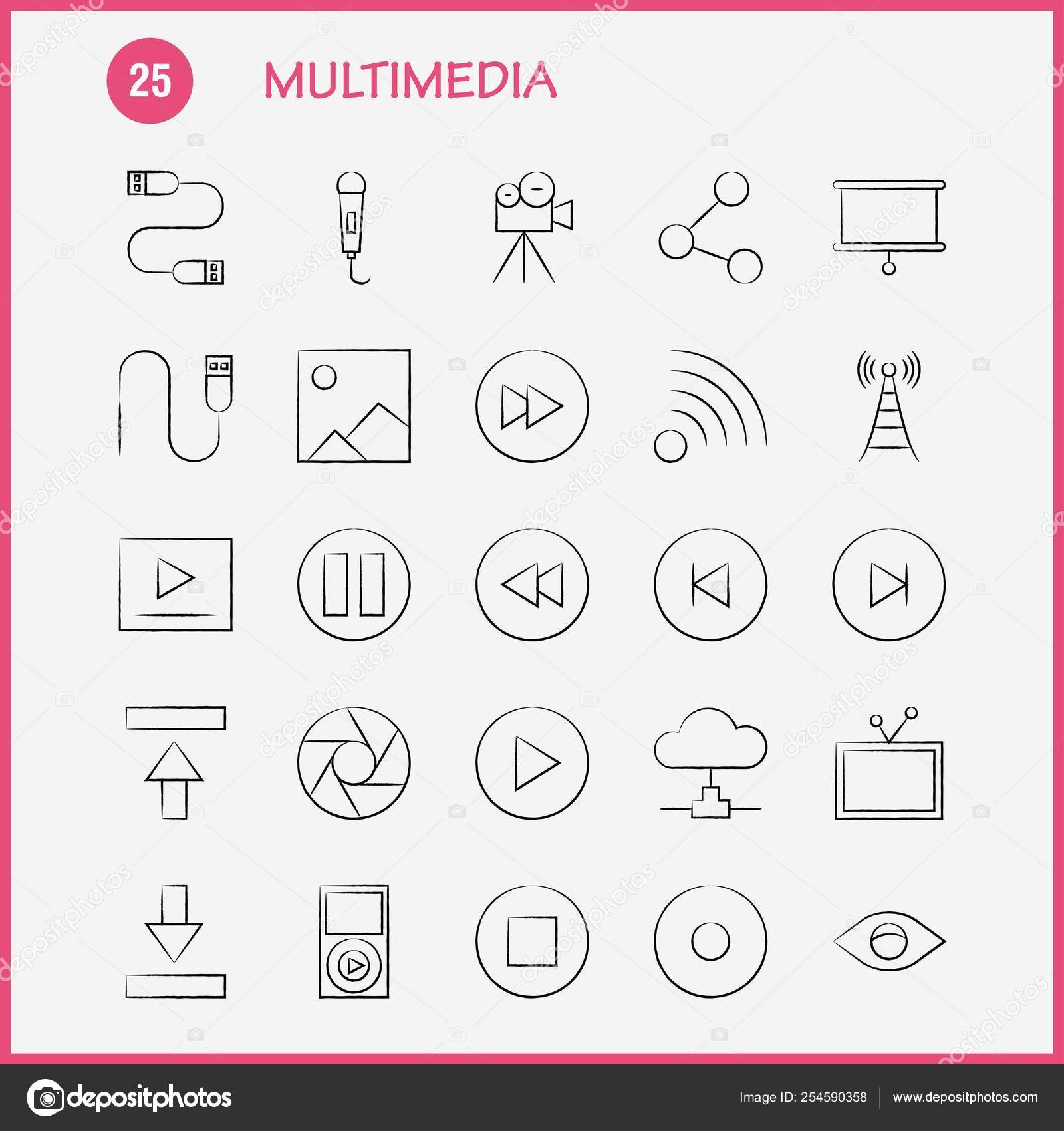 Multimedia Hand Drawn Icon Web Print Mobile Kit Microphone Mike Stock ...