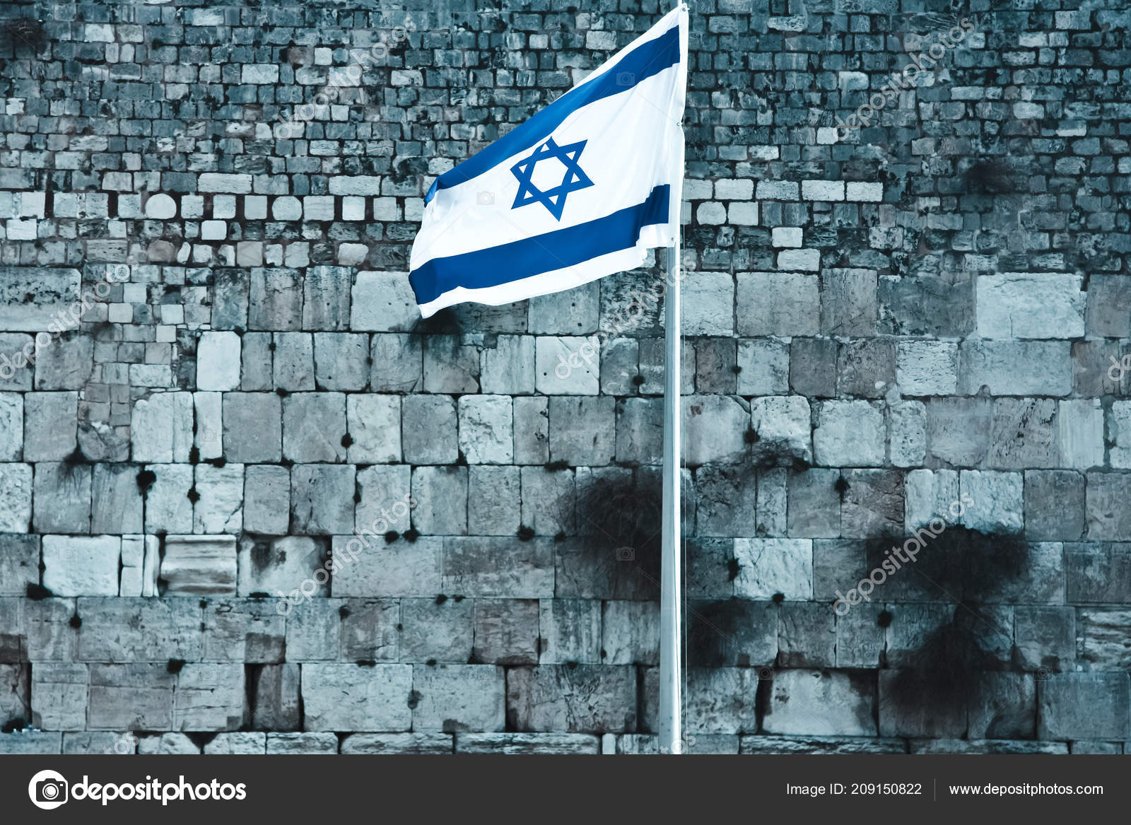 White Blue Flag Israel Background Ancient Walls Second Church Symbols ...
